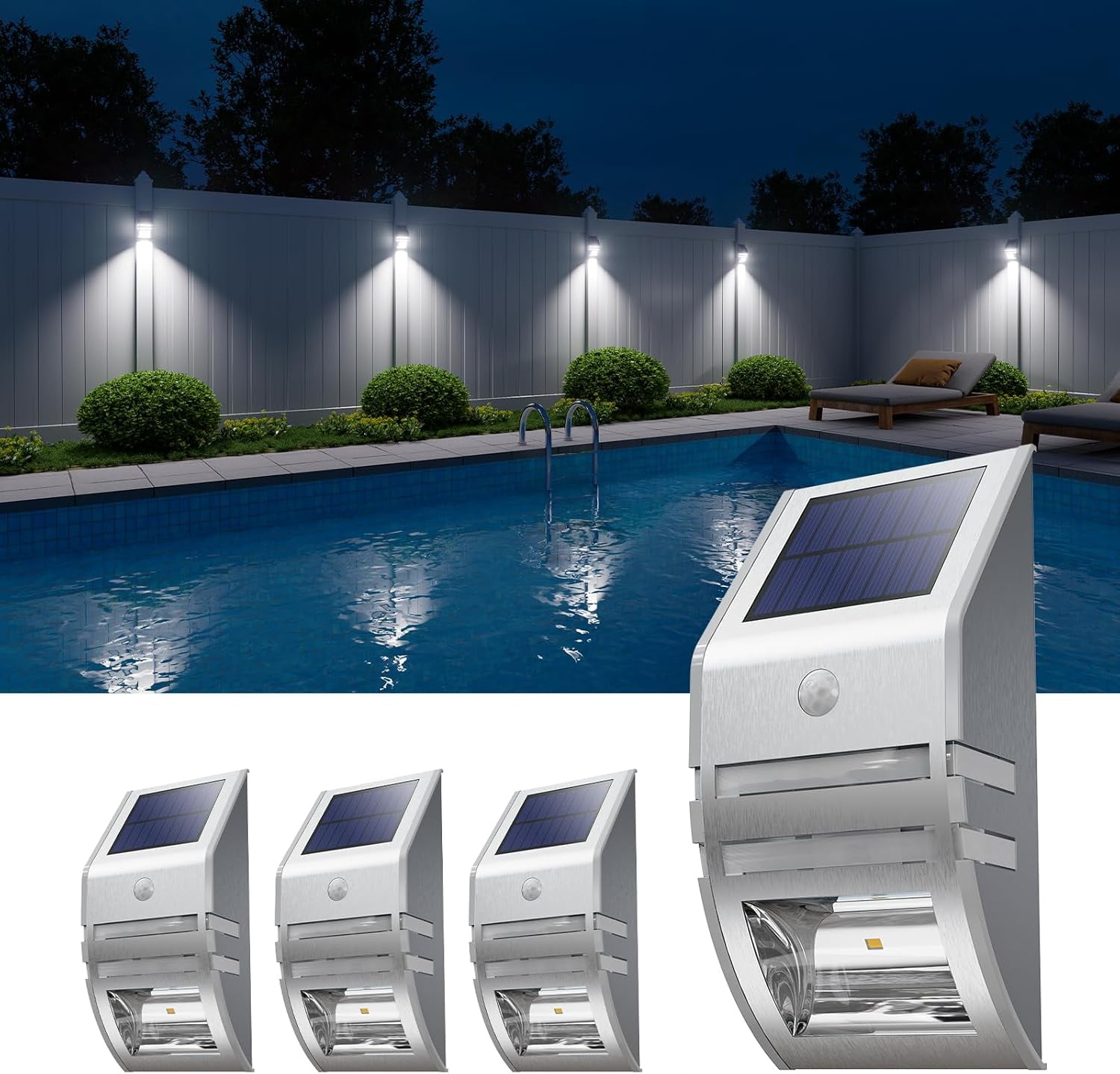 4 Pack Solar Wall Lights, Stainless Steels Outdoor Waterproof Motion ...