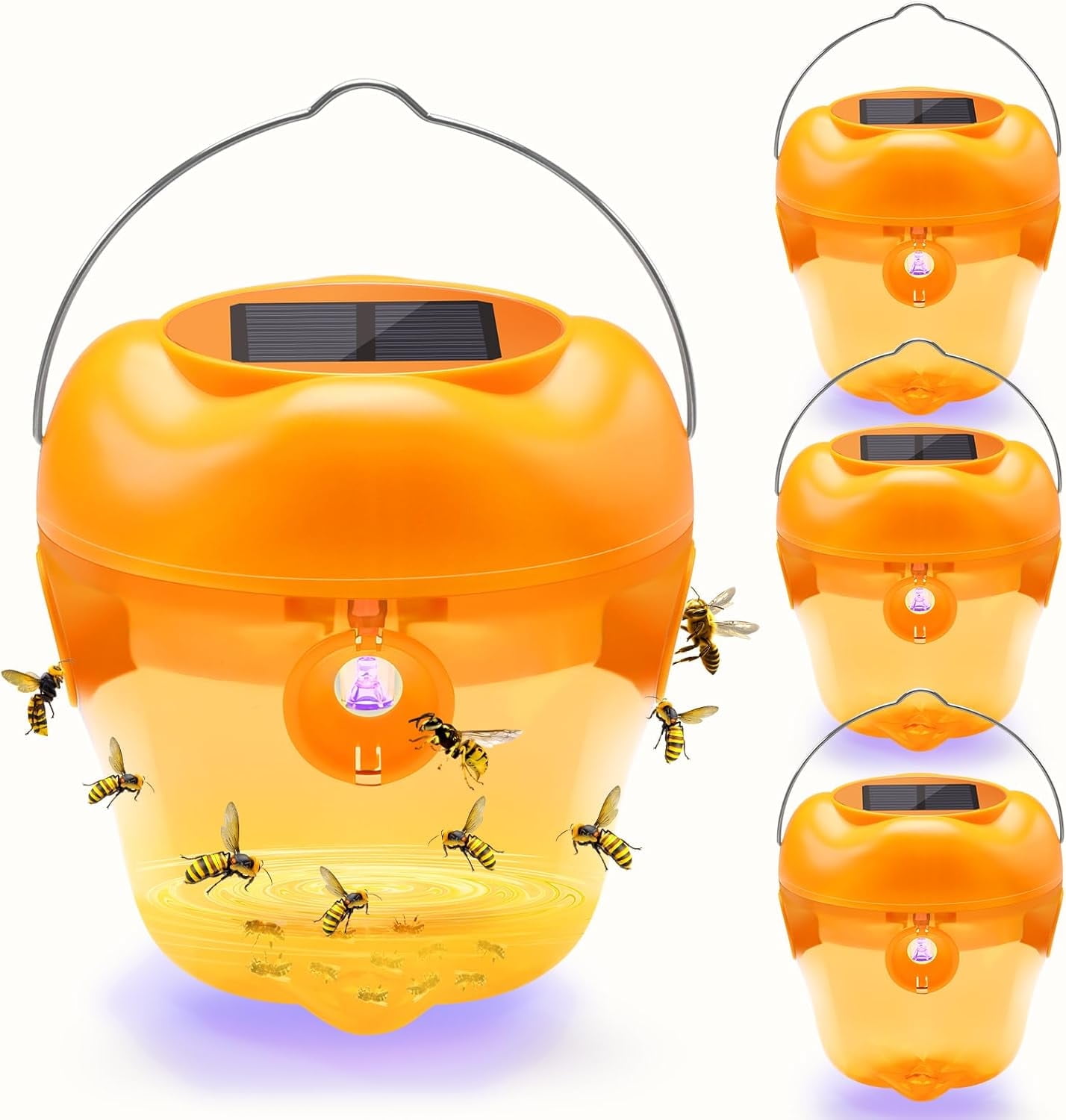 4-Pack Solar Wasp Traps Hanging – Reusable Yellow Jacket & Bee Trap ...