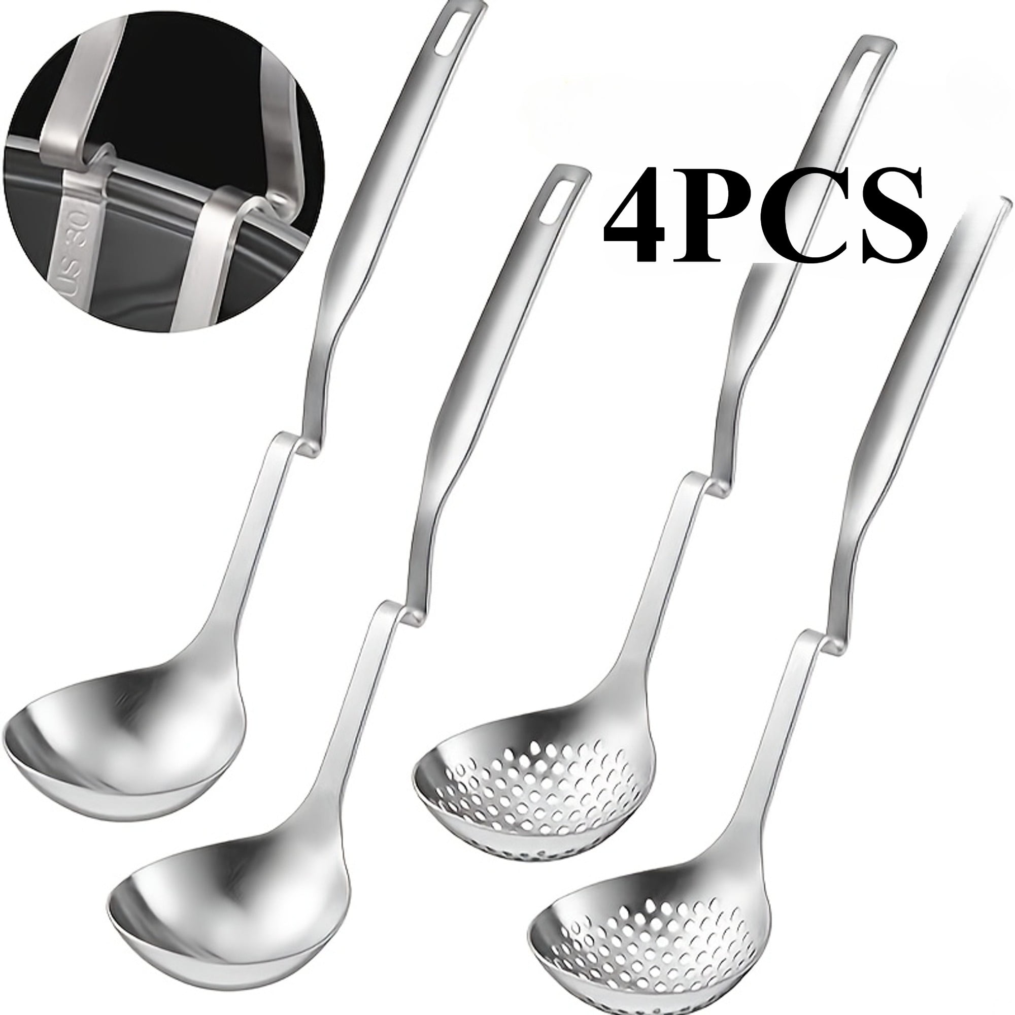 4 Pack Soup Ladle Soup Colander, SUS304 Stainless Steel Slotted Hot Pot ...
