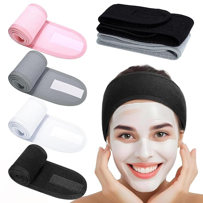 4 Pack Spa Facial Headbands for Women, Adjustable Face Wash Headband ...