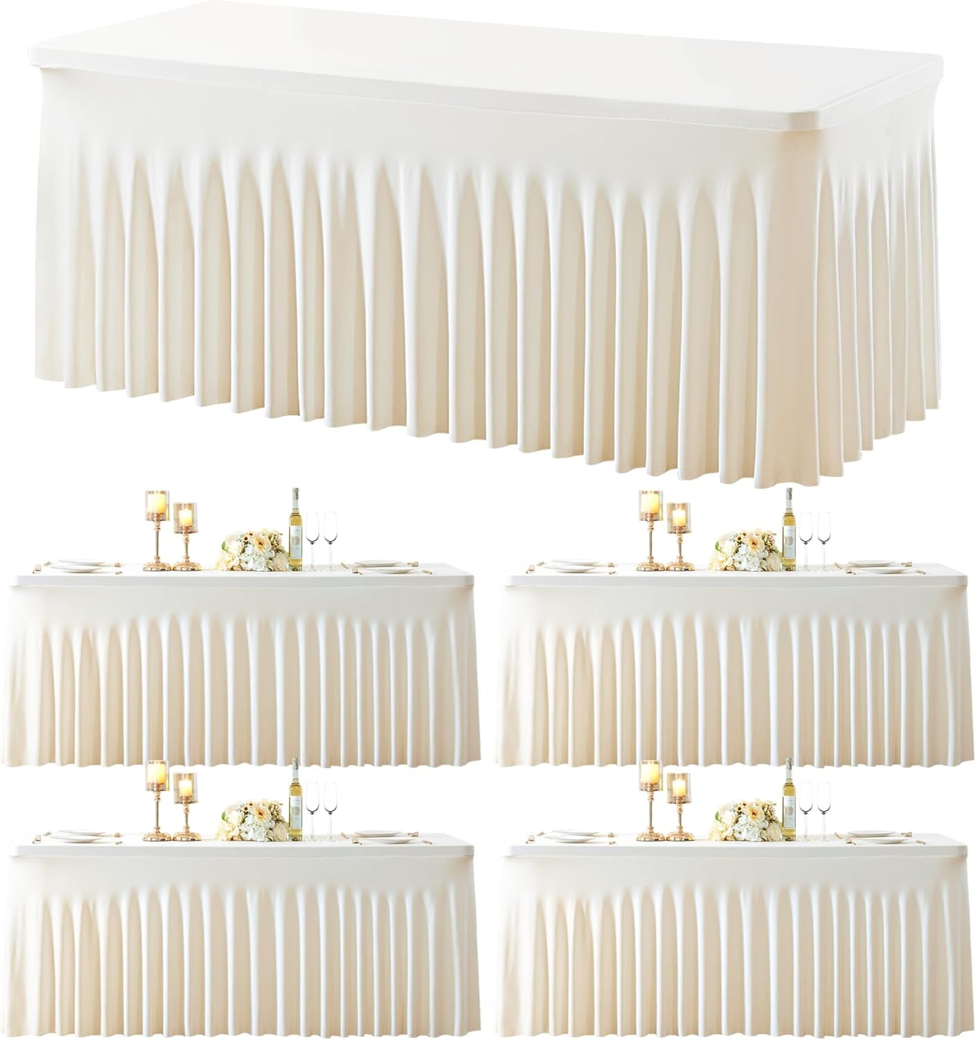 4 Pack Spandex Ivory Fitted Table Cloth for 6ft Rectangle Tables Ivory ...