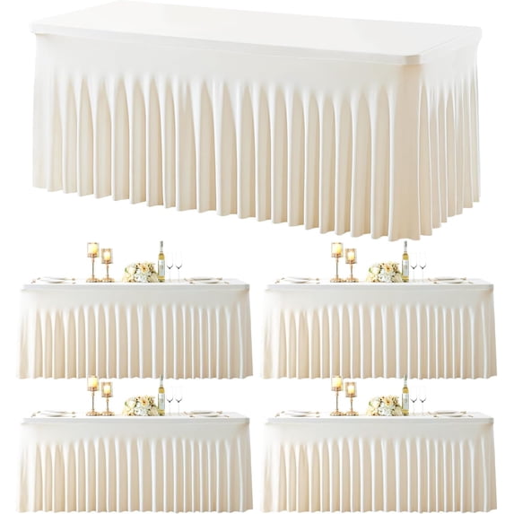 4 Pack Spandex Ivory Fitted Table Cloth for 6ft Rectangle Tables Ivory ...