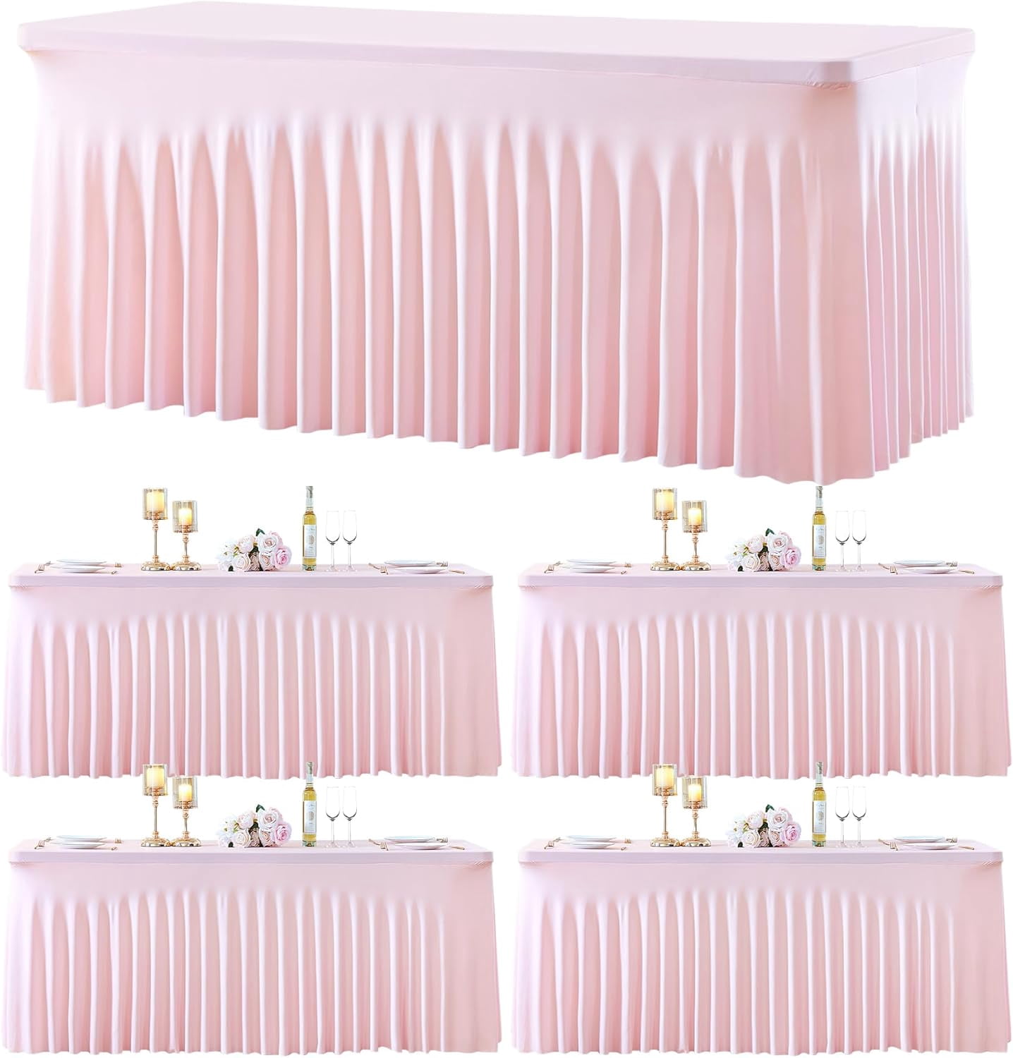 4 Pack Spandex Pink Fitted Table Cloth for 8ft Rectangle Tables Pink ...