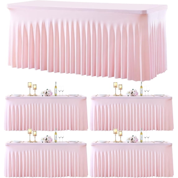 4 Pack Spandex Pink Fitted Table Cloth for 8ft Rectangle Tables Pink ...