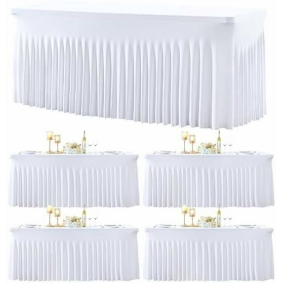 4 Pack Spandex White Fitted Table Cloth for 8ft Rectangle Tables White ...