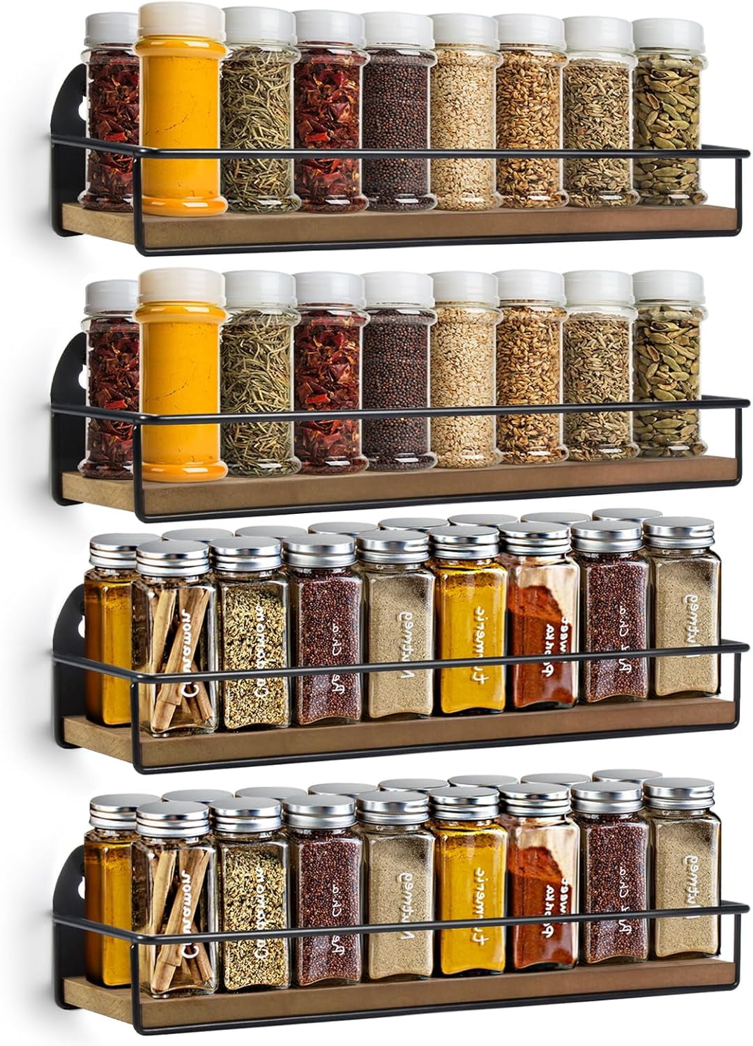 4 Pack Spice Rack Wall Mounted Rustic Style Hanging Spice Organizer for ...