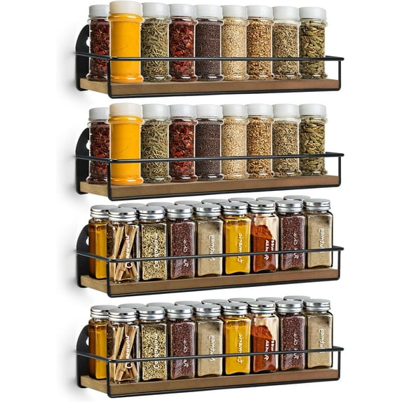 4 Pack Spice Rack Wall Mounted Rustic Style Hanging Spice Organizer for ...
