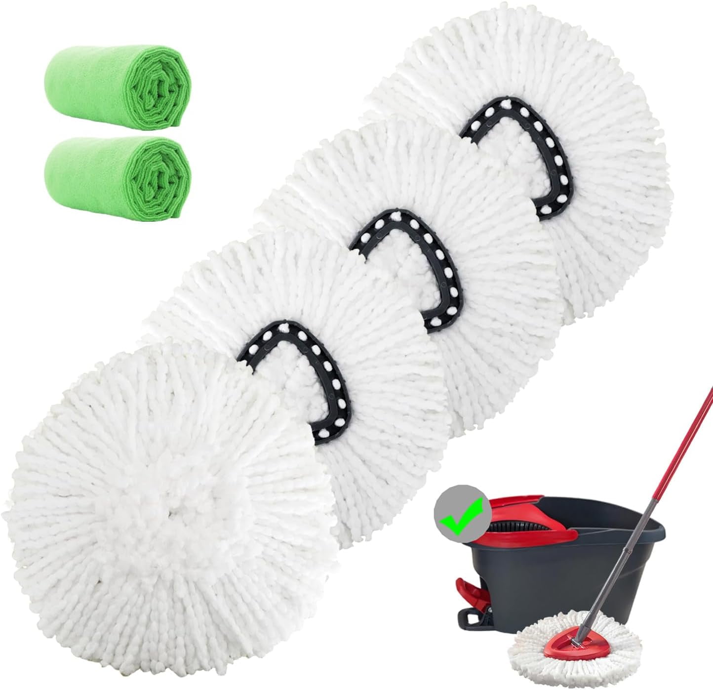 4 Pack Spin Mop Replacement Heads Microfiber Mop Refills Replace Heads ...