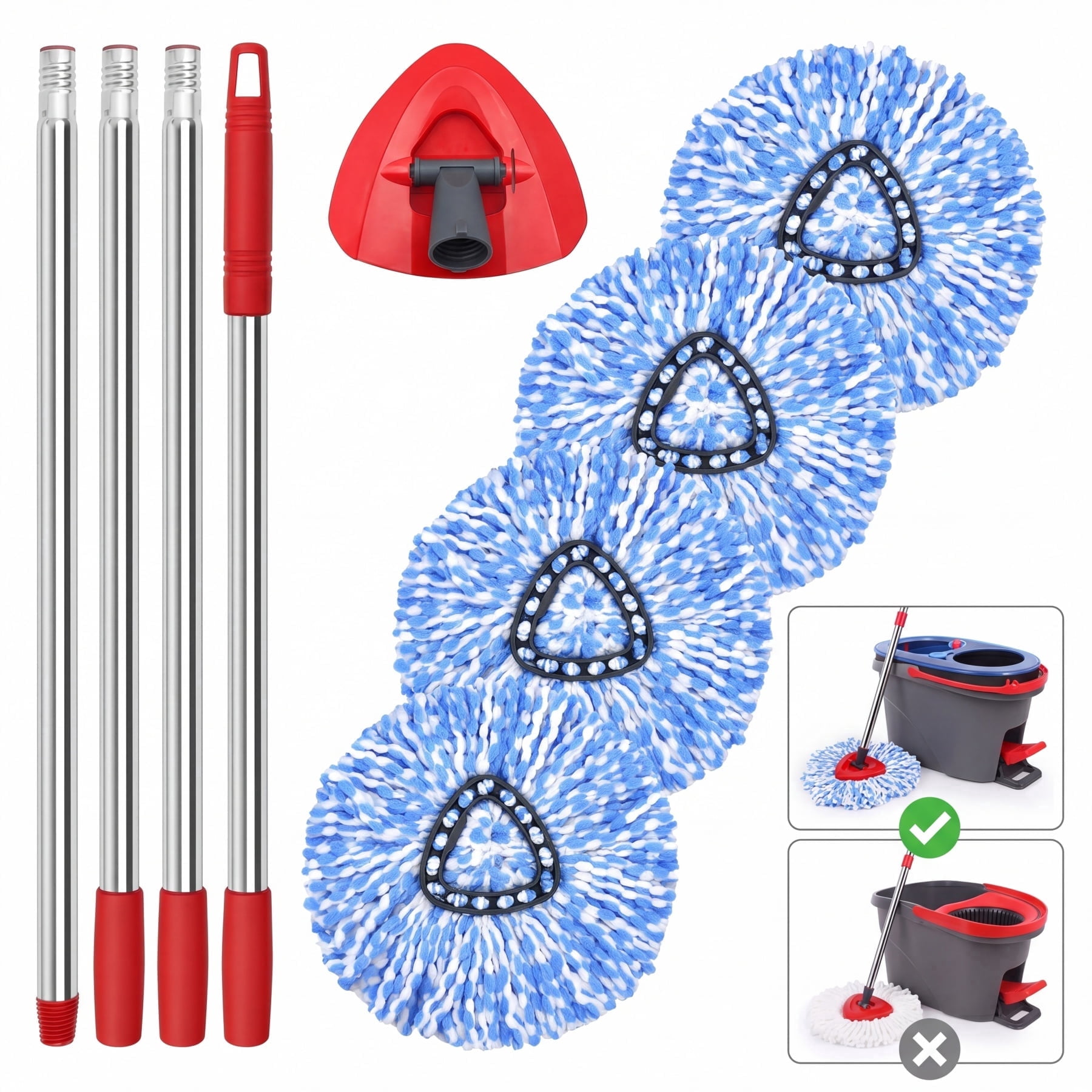 4 Pack Spin Mop Replacement Heads for O-Cedar RinseClean 2-Tank System ...