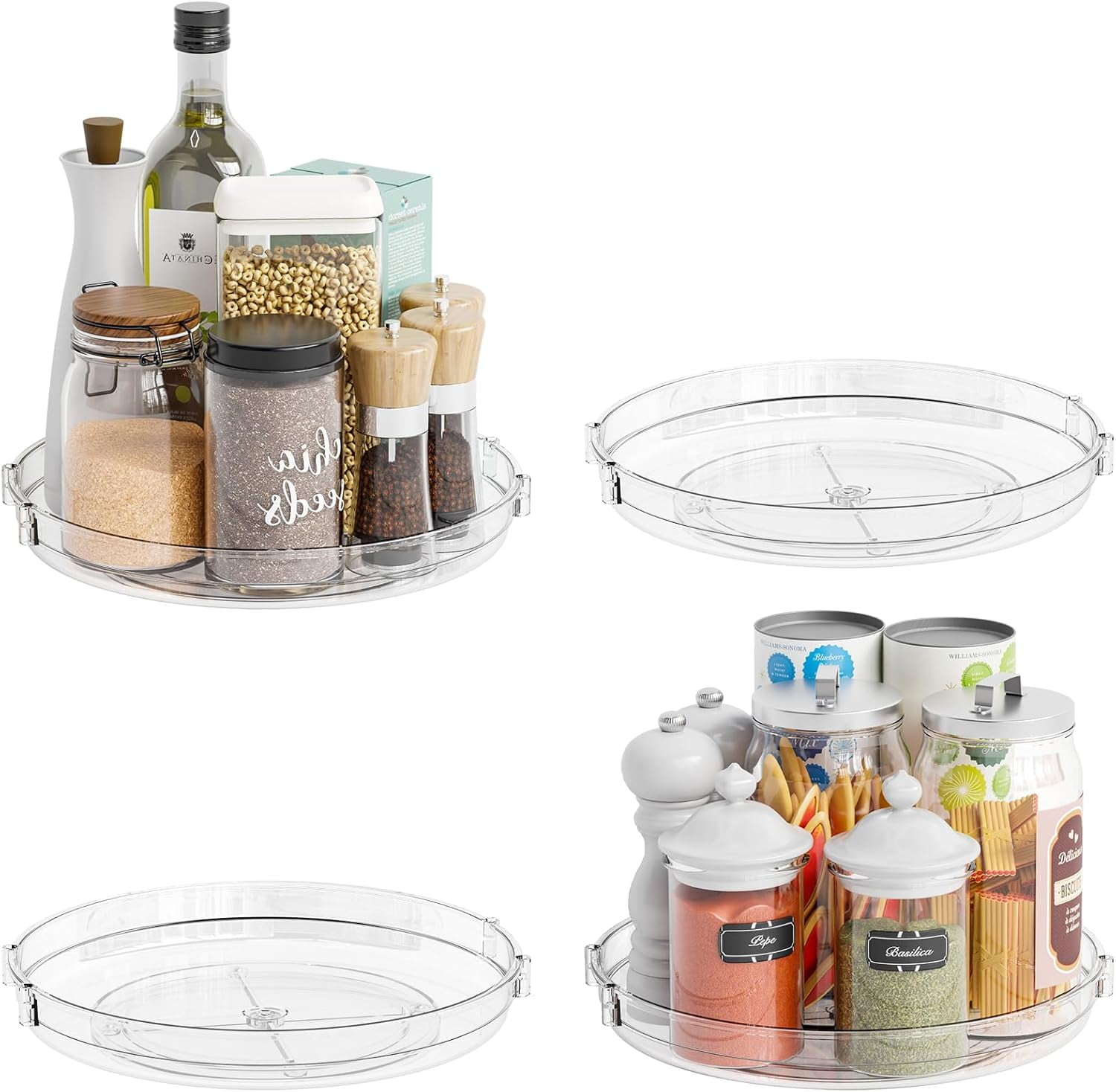 **4 pack spinning pantry lazy susan organizer,9.5" round rotating spice ...