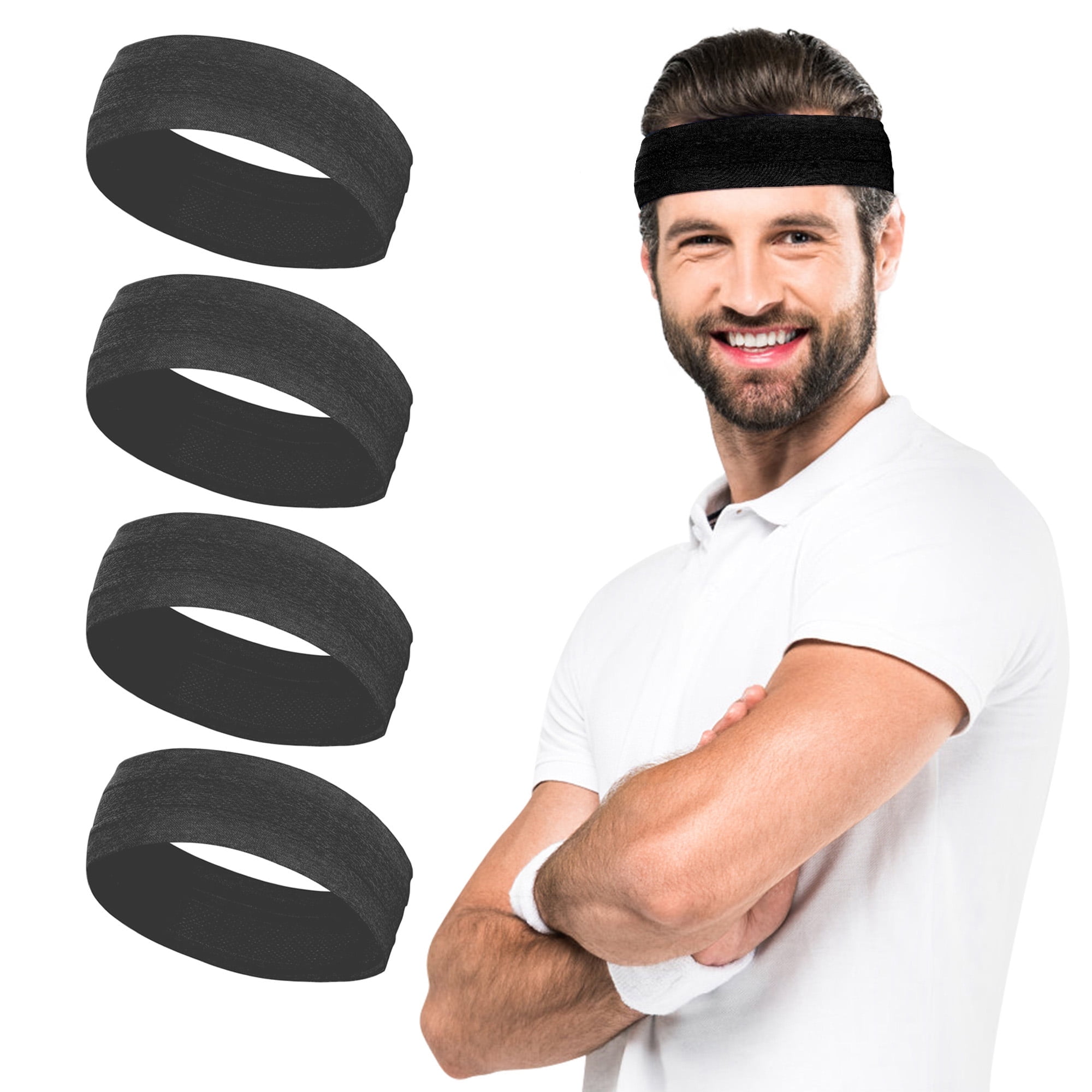 SZELAM 4 Pack Sport Headbands, Elastic Sweatband for Yoga, Running ...