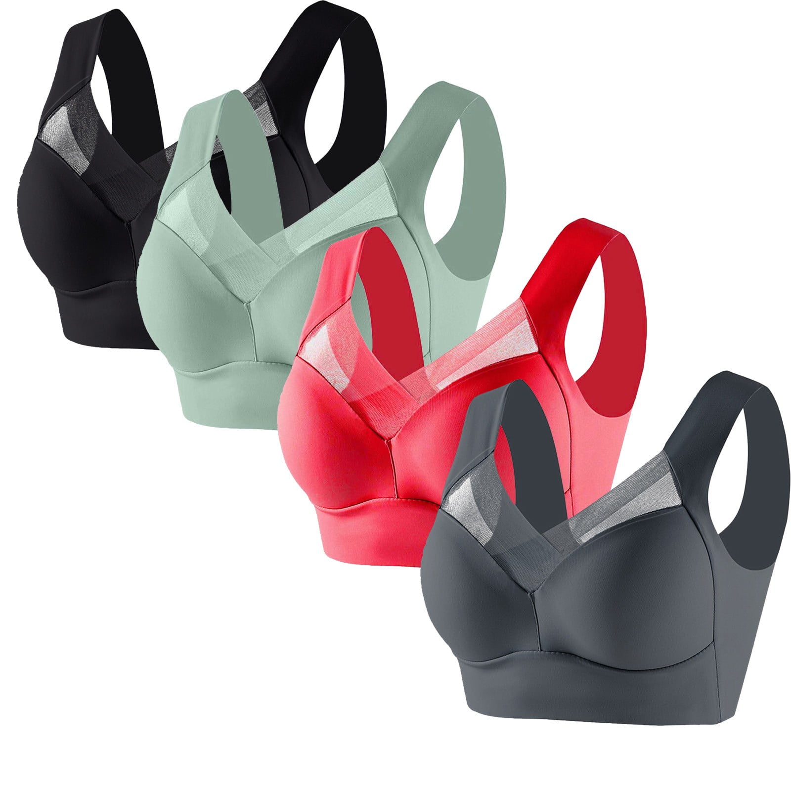 4 Pack Sports Bras for Women, High Support Scoopneck Binder Racerback ...