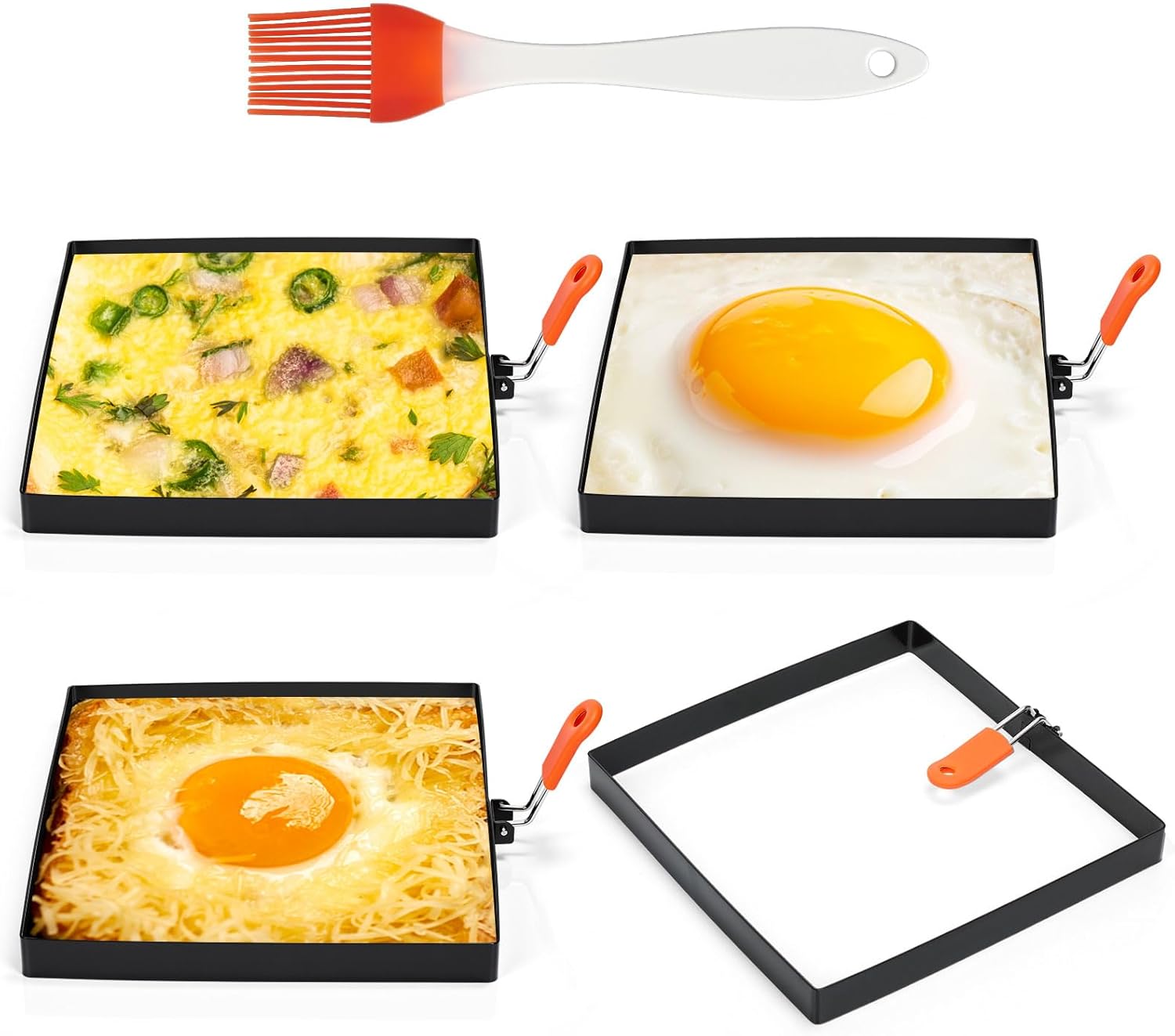 4 Pack Square Egg Ring 6 Inch Large Stainless Steel Frying Egg Molds ...