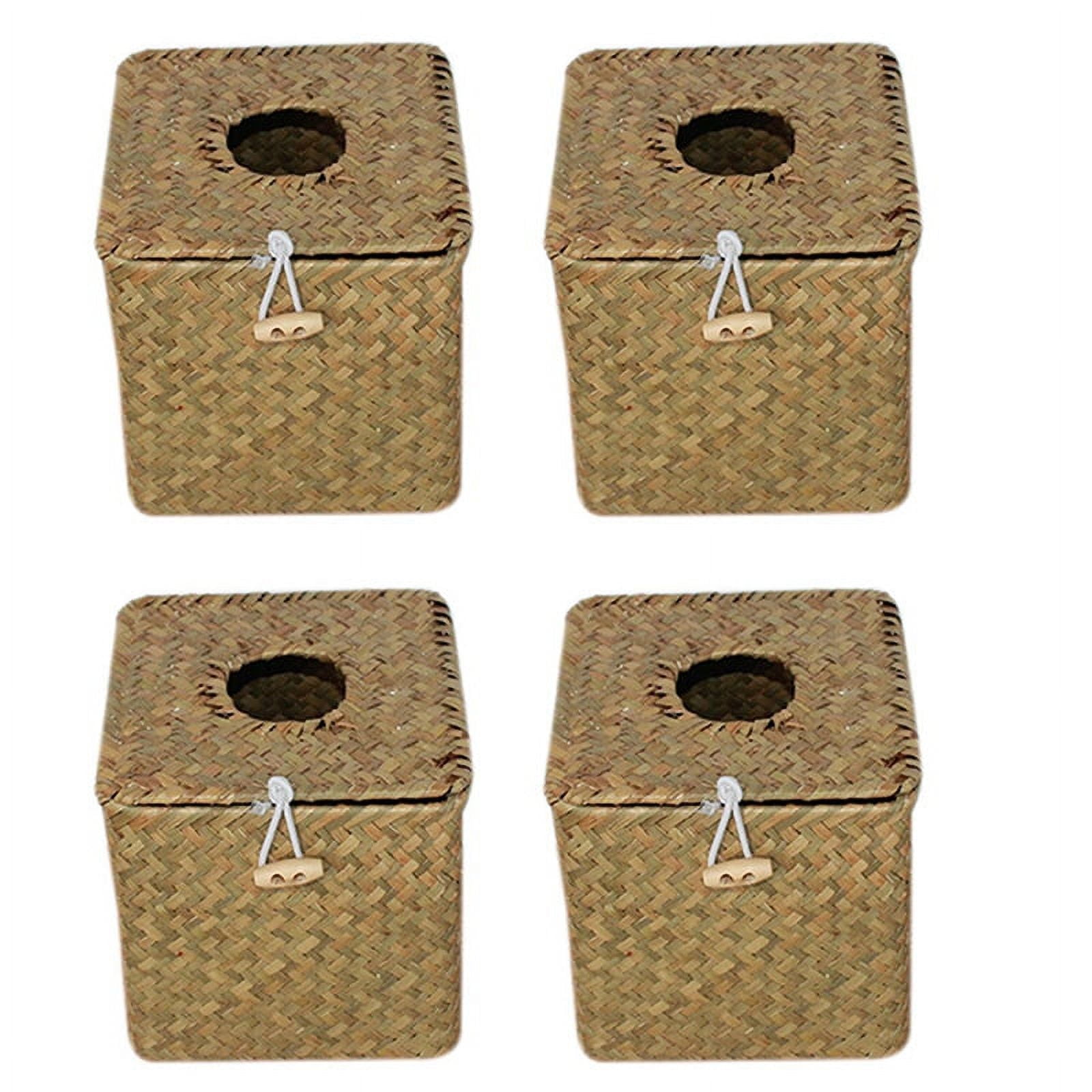 4 Pack Square Seagrass Tissue Box - Decorative Woven Paper Holder ...