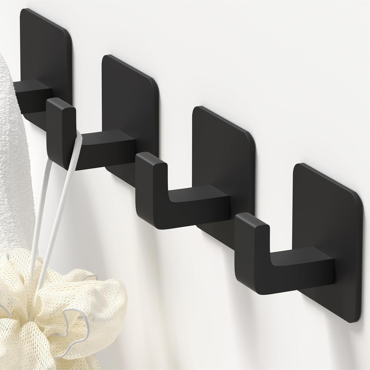 4 Pack Square Self Adhesive Towel Hooks - Matte Black Wall Hooks ...