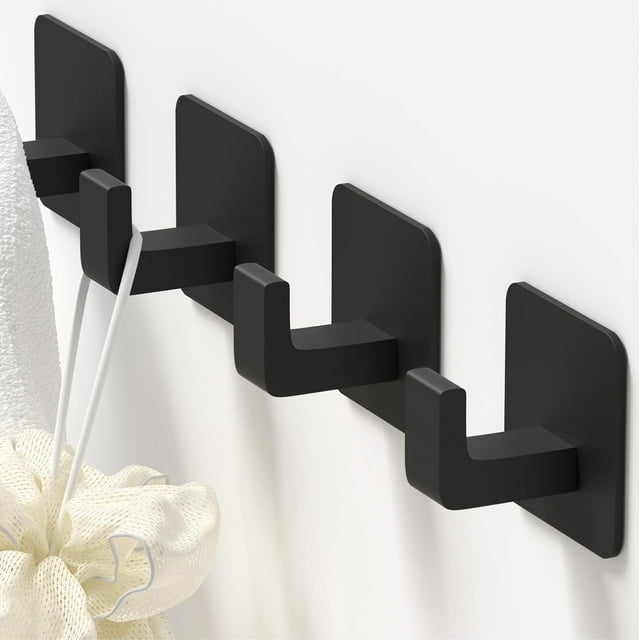 4 Pack Square Self Adhesive Towel Hooks - Matte Black Wall Hooks ...