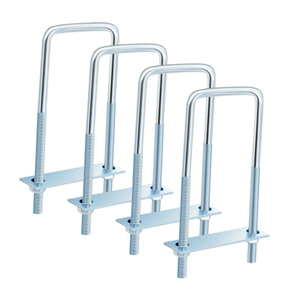 4 Pack Square U Bolts Heavy Duty Galvanized Metal with Plate Nuts ...