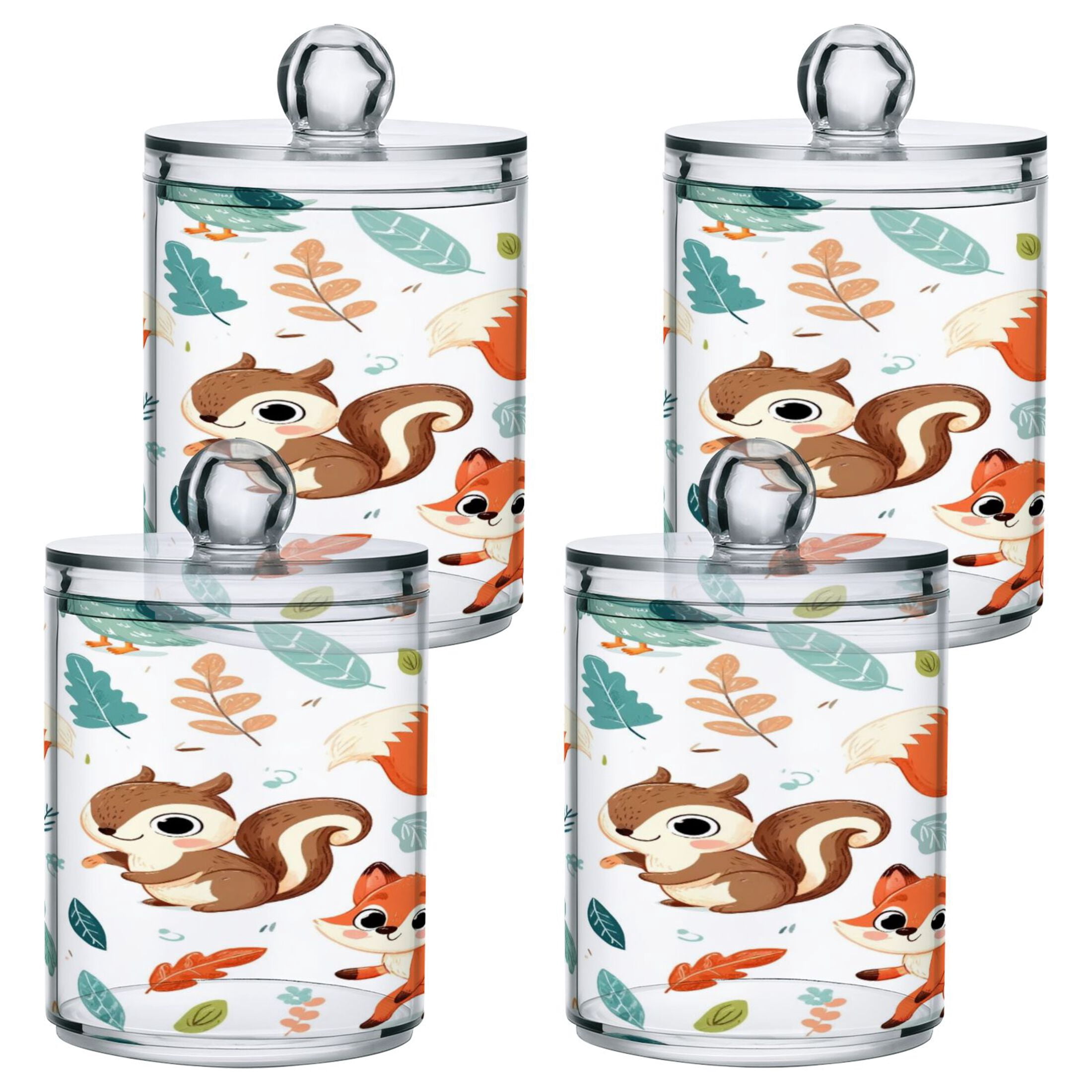 4 Pack Squirrel Fox Owl Leaf Qtip Holder Dispenser Clear Plastic ...