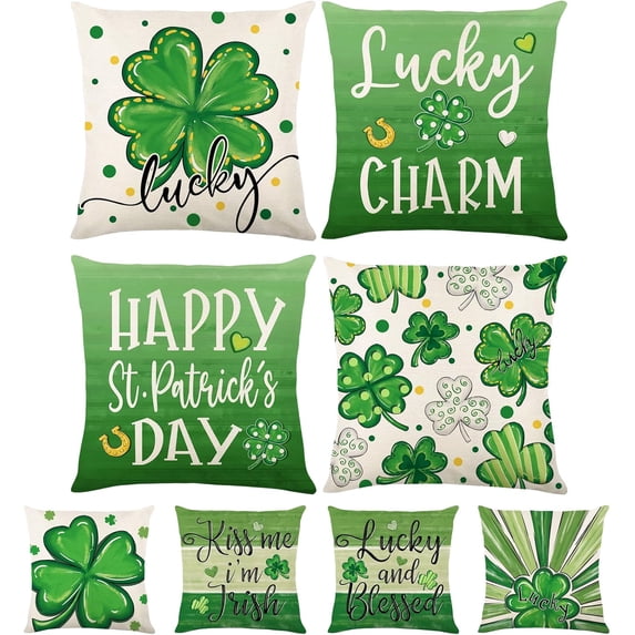 4 Pack St Patricks Day Pillow Covers 18x18 Double Sided, Irish Shamrock ...