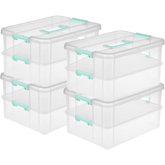 4-Pack Stack & Carry, 2 Layer Handle Box for Home & Office Storage ...