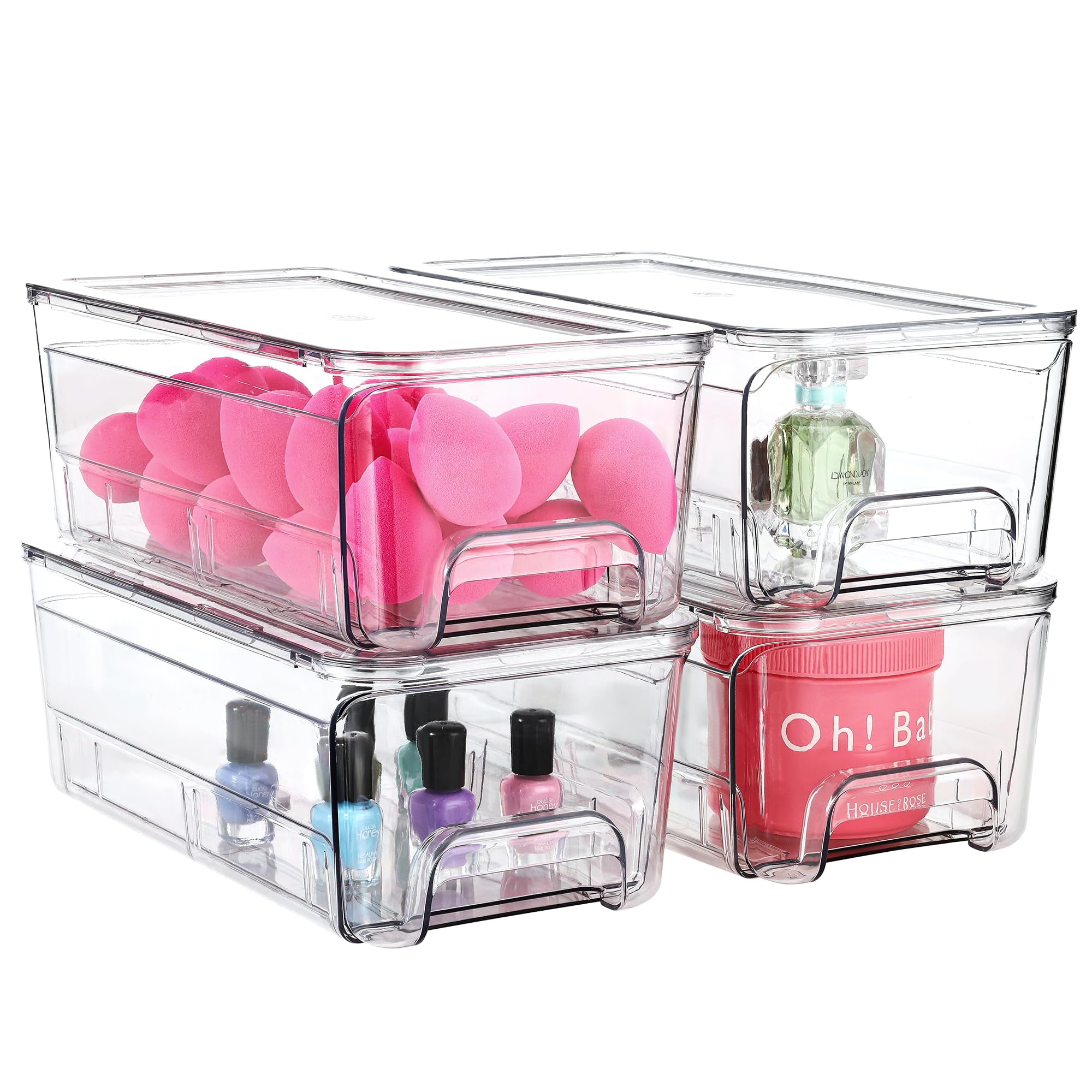 4 Pack Stackable Acrylic TSF6 Makeup Organizer,Clear Plastic Storage ...