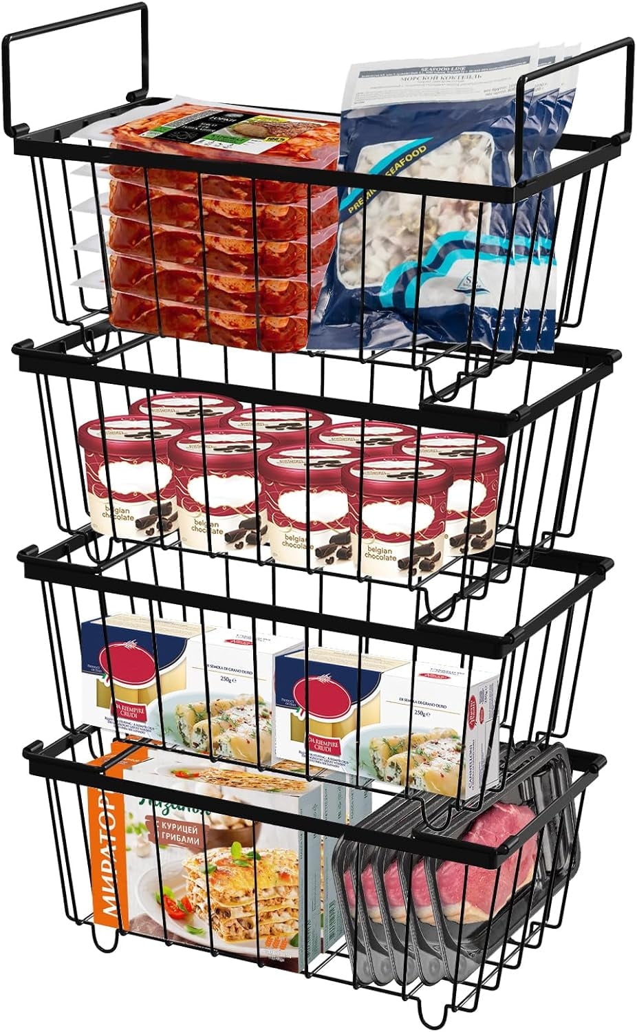 4Pack Freezer Organizer Bins, Stackable Deep Freezer Organizer Bins for ...