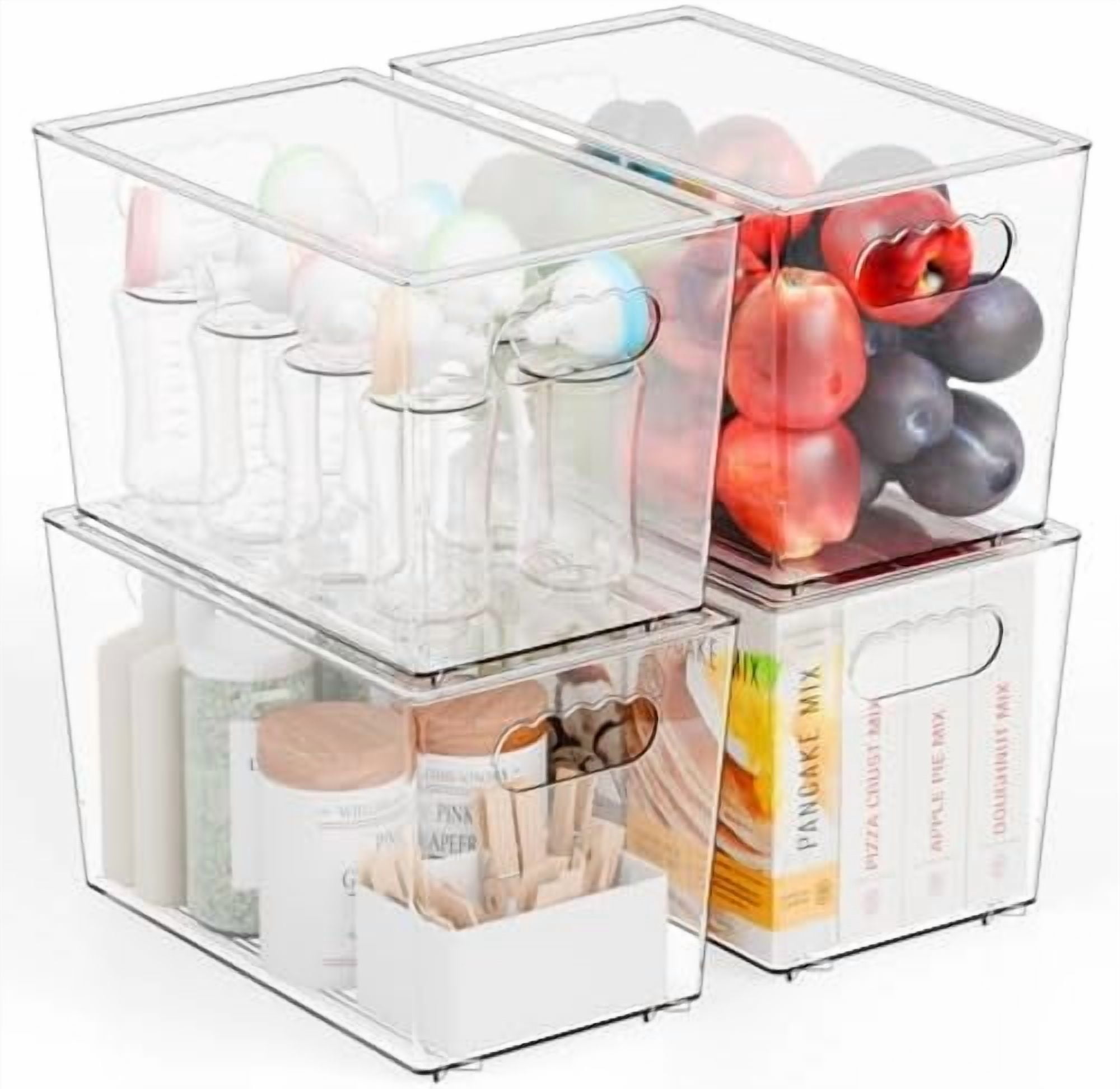 4 Pack Stackable Clear Organizer Bins With Lids & Handle,11.1″ Deep ...