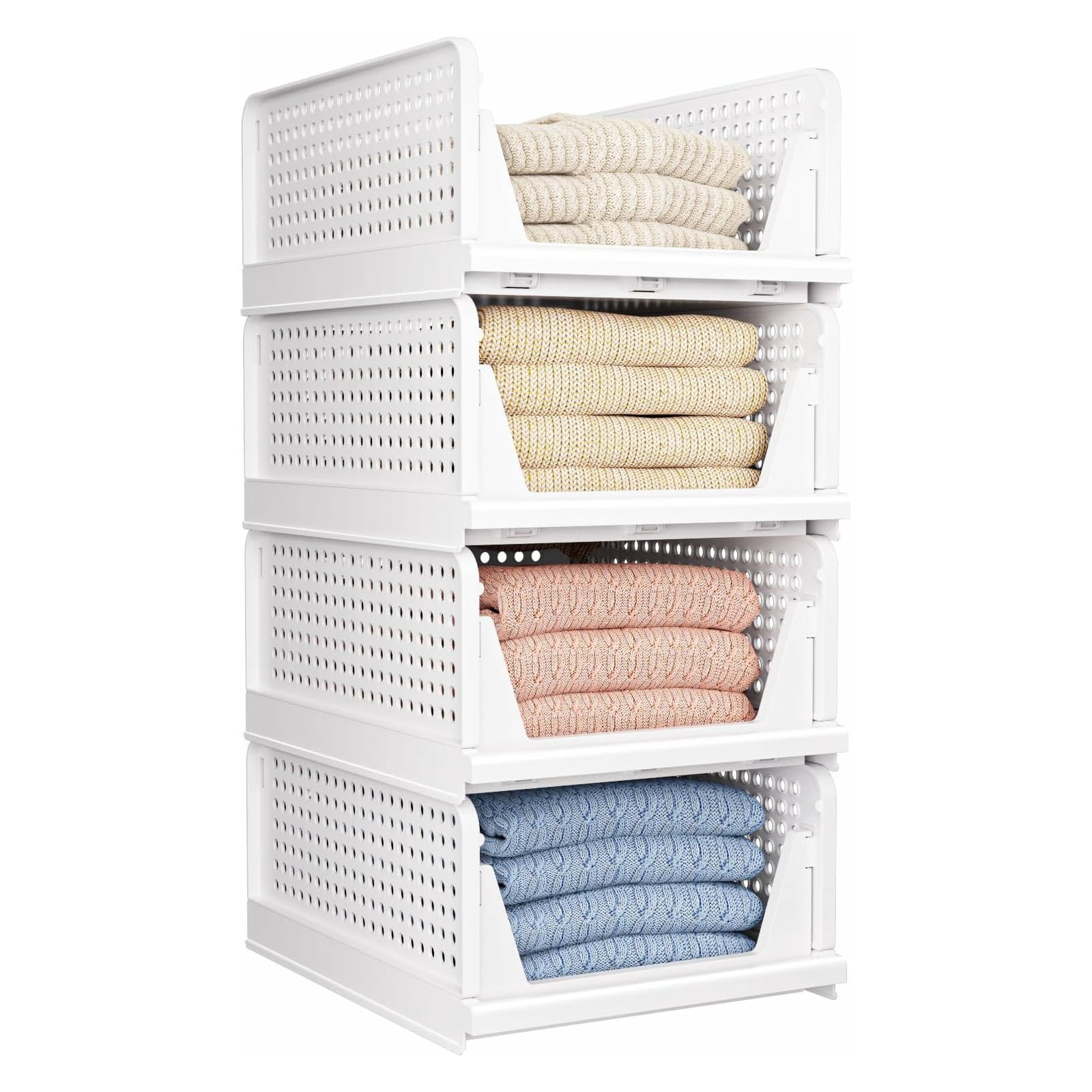 4 Pack Stackable Closet Storage Basket, Multifunctional & Foldable ...
