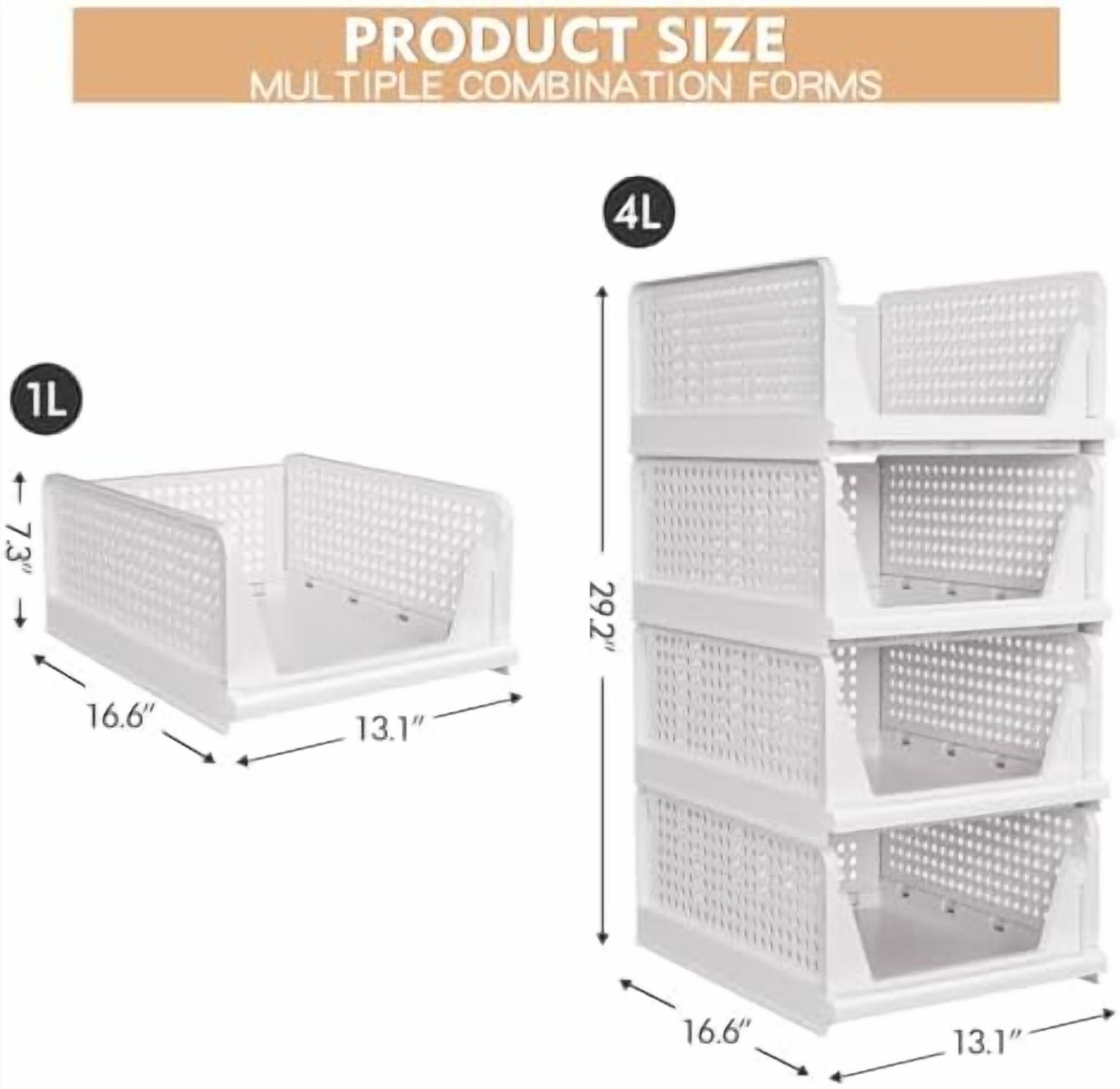 4 Pack Stackable Closet Storage Basket - Stackable Storage Bins ...
