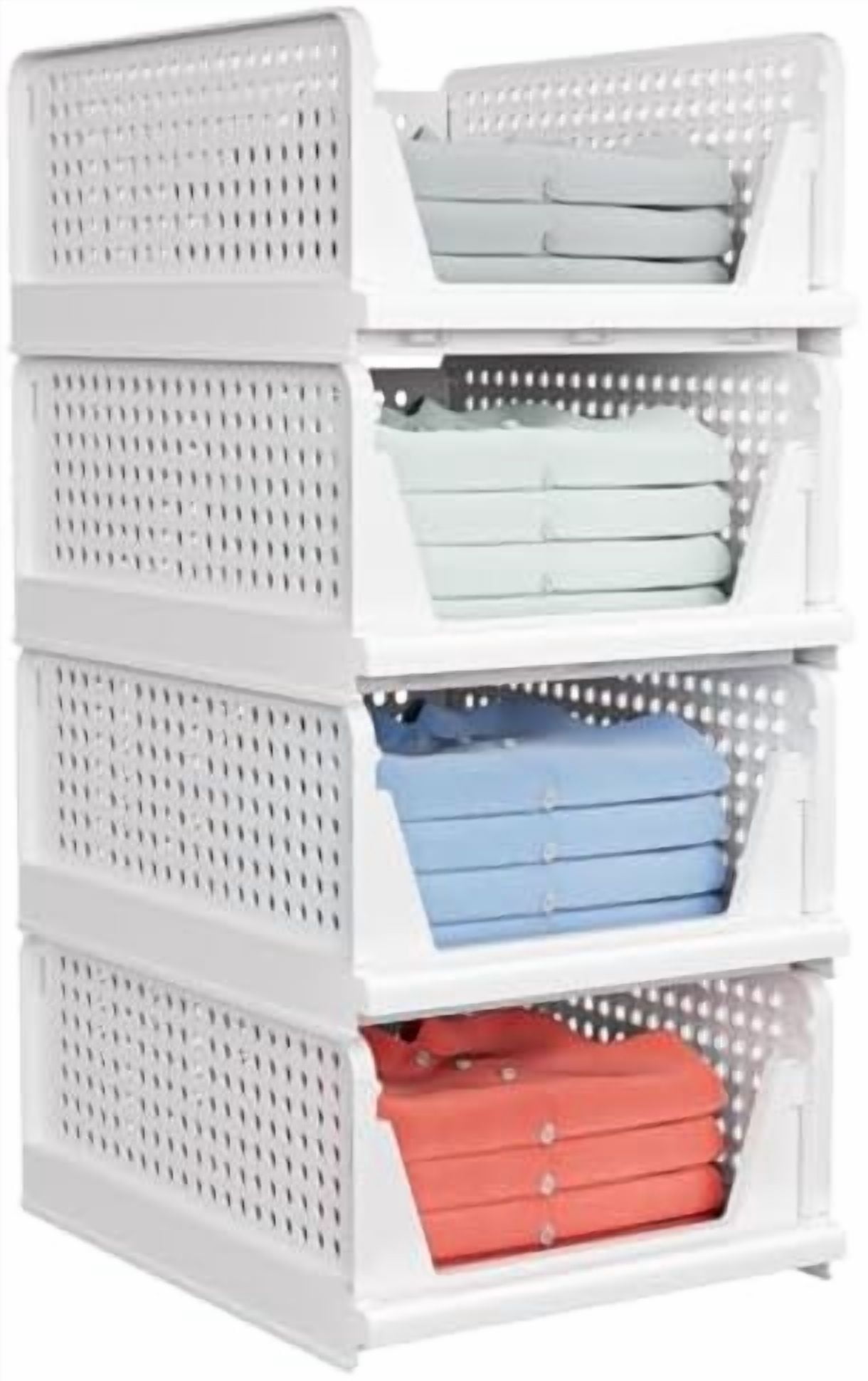 4 Pack Stackable Closet Storage Basket - Stackable Storage Bins ...