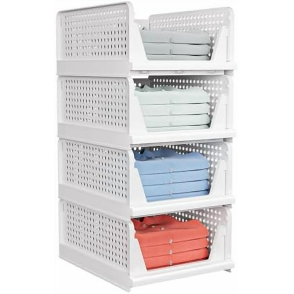 4 Pack Stackable Closet Storage Basket - Stackable Storage Bins ...