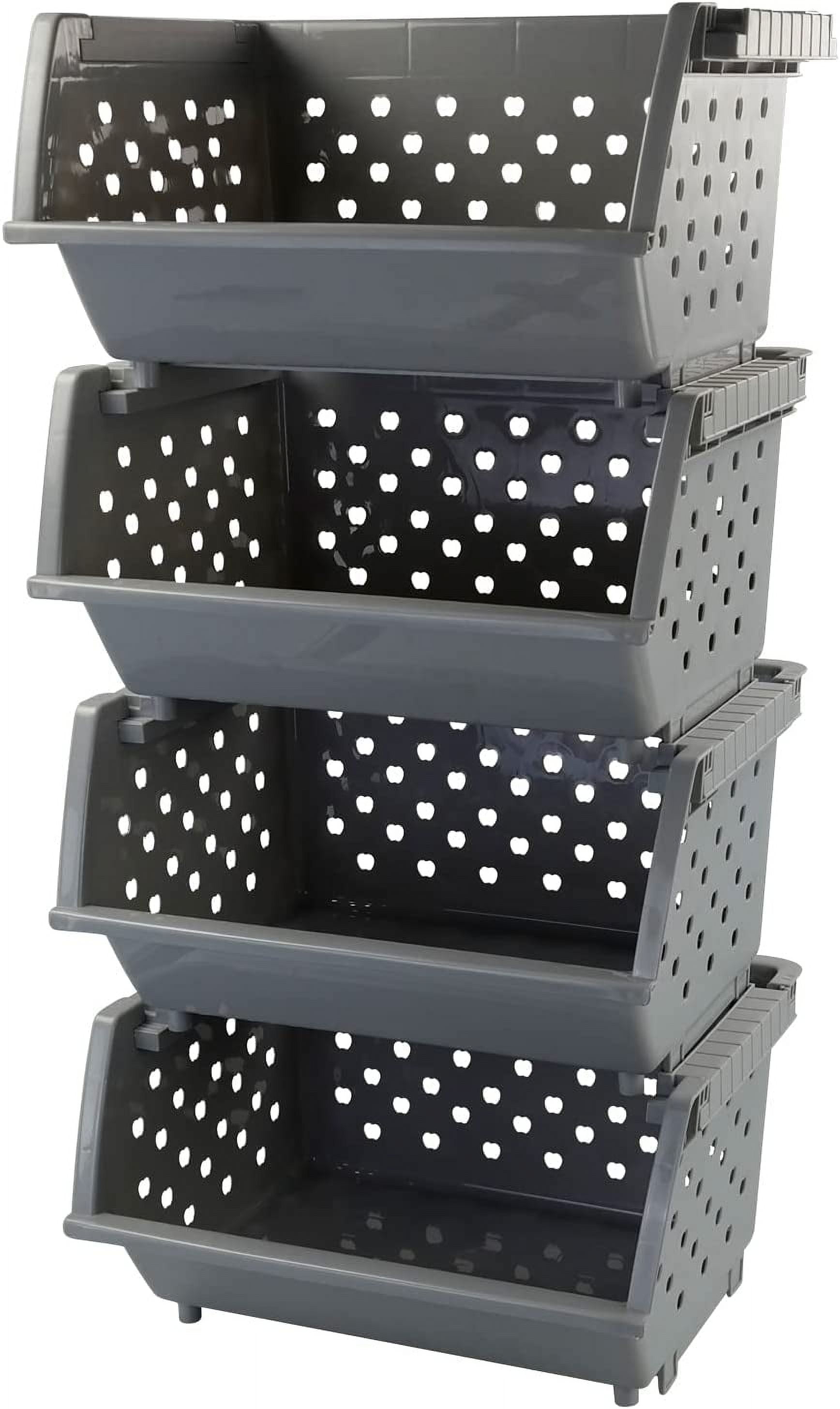 4 Pack Stackable Detachable Storage Baskets, Stacking Bins for ...
