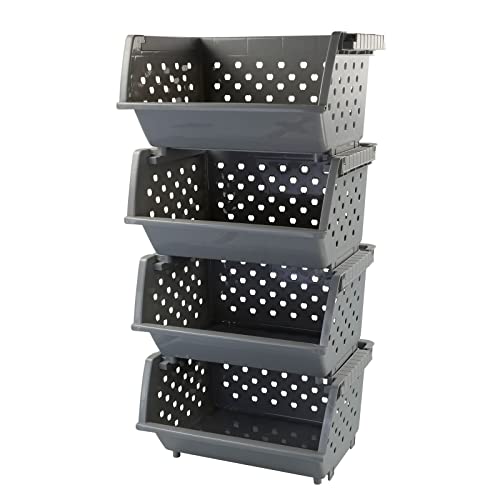 4 Pack Stackable Detachable Storage Baskets, Stacking Bins for ...