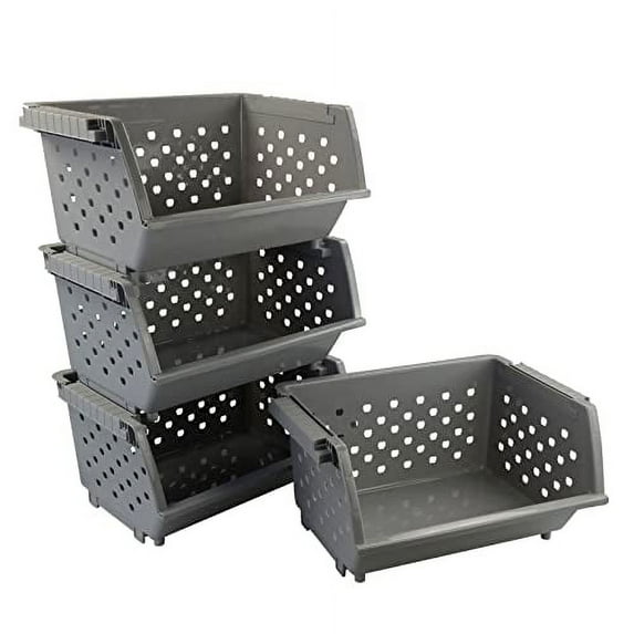 4 Pack Stackable Detachable Storage Baskets, Stacking Bins for ...