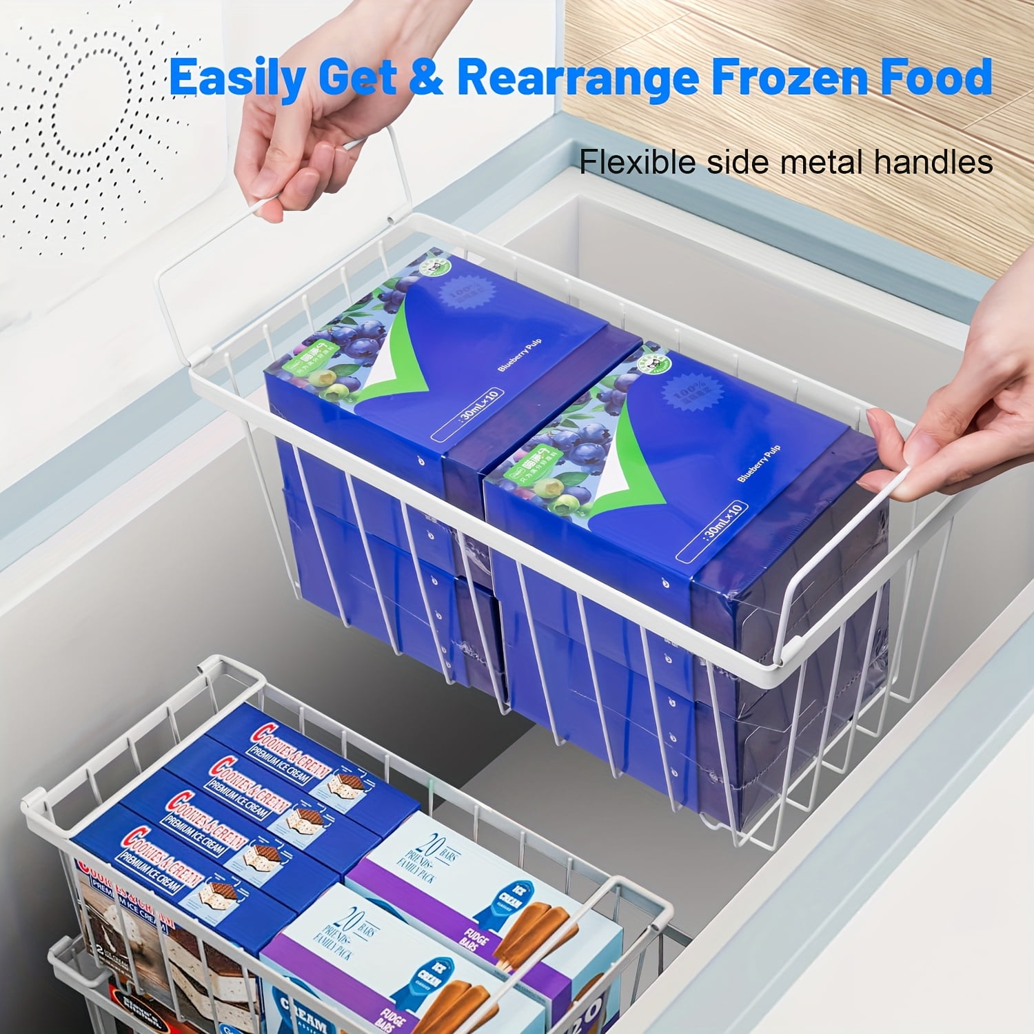 4-Pack Stackable Freezer Bins, Heavy-Duty Metal Wire Organizer for Fast ...