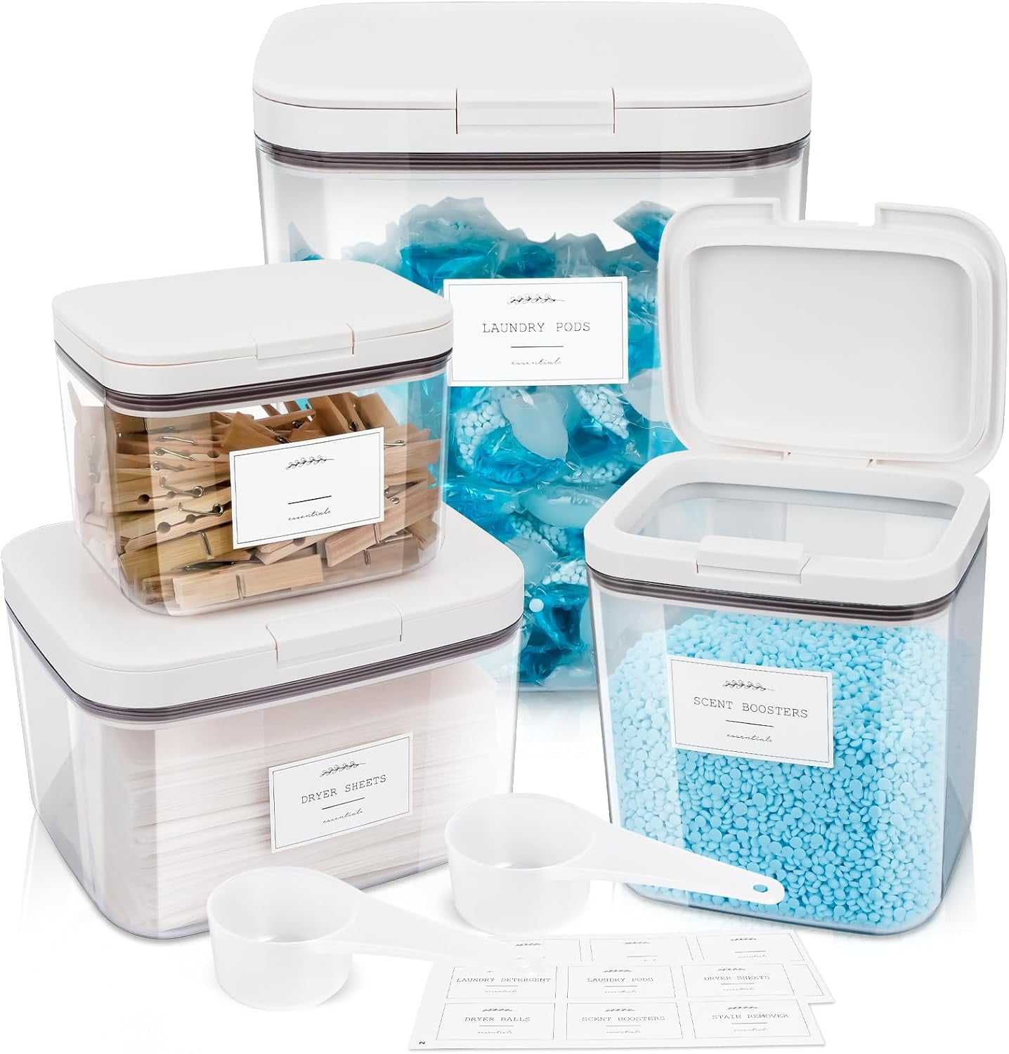 4 Pack Stackable Laundry Pods Container & Dryer Sheet Holder with Pop ...