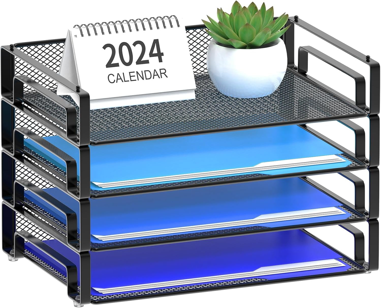 4 Pack Stackable Letter Paper Tray, Desk File Organizer Paper Sorter ...