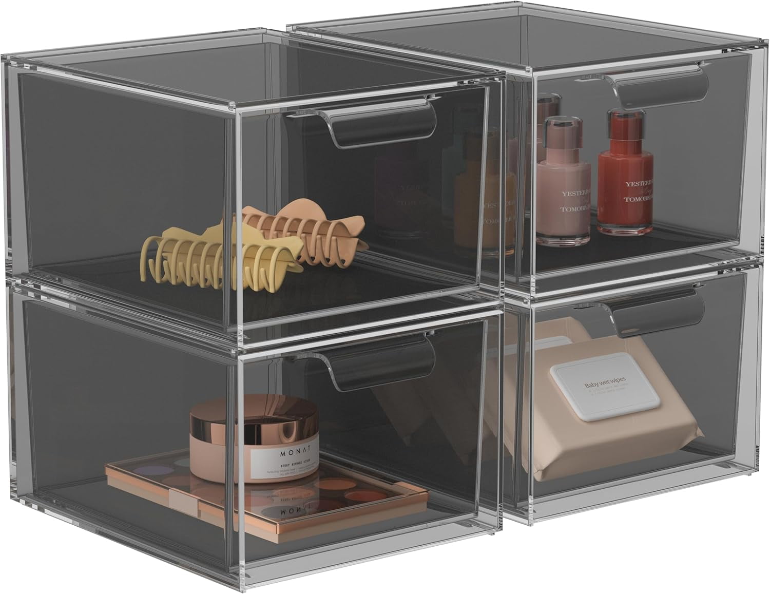 4 Pack Stackable Makeup Organizer and Storage, Acrylic Organizers ...