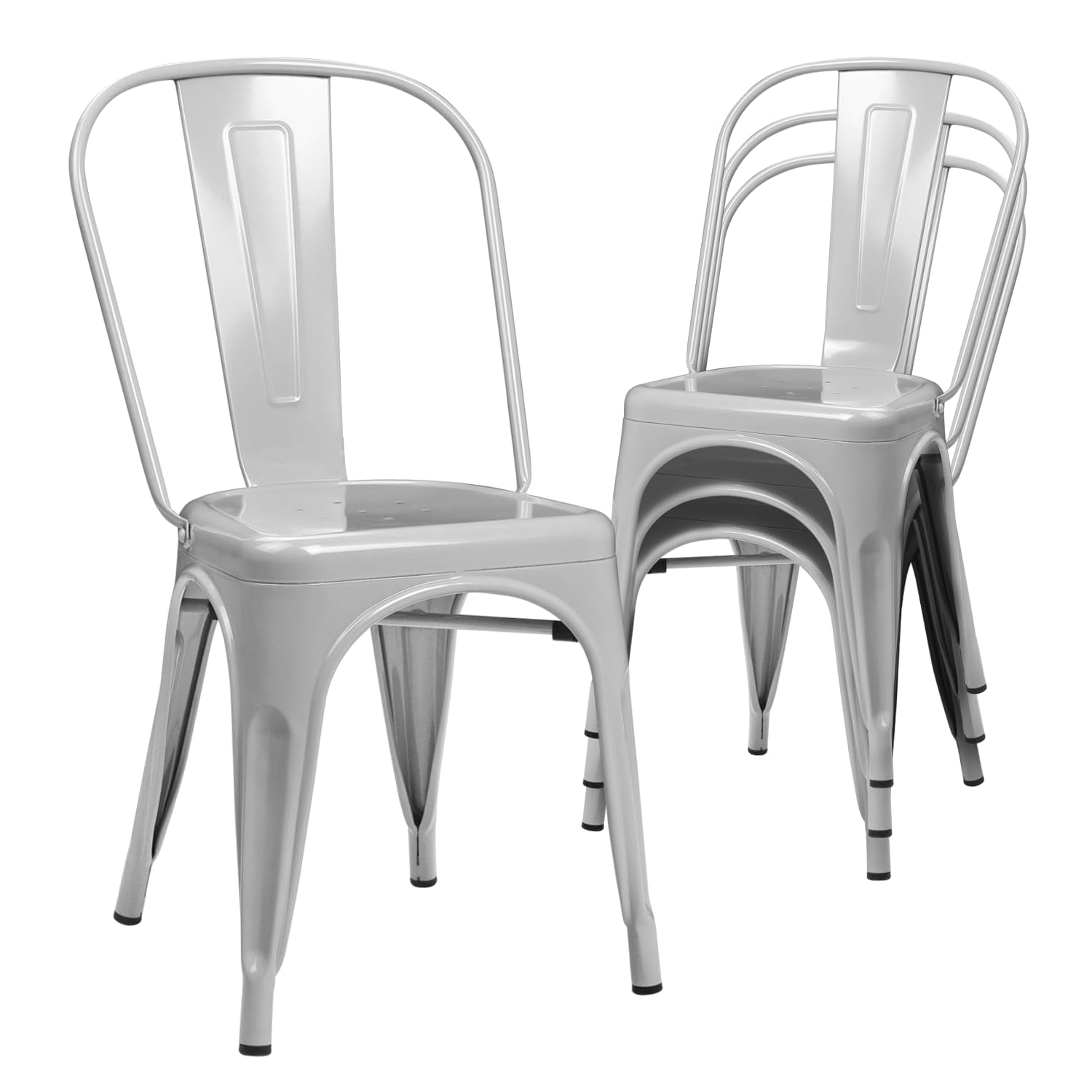 4 Pack Stackable Metal Chairs, 18 Inch High Back Dining Chairs for ...