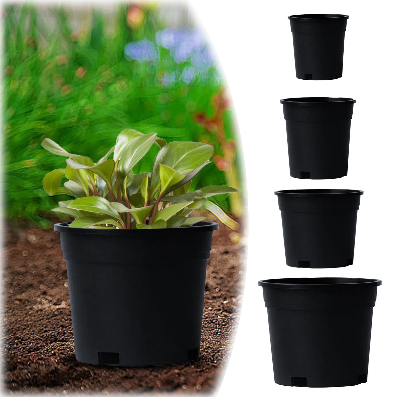 4-Pack Stackable Nursery Pots (1/2/3/4 Gallon) - Unbreakable PP ...