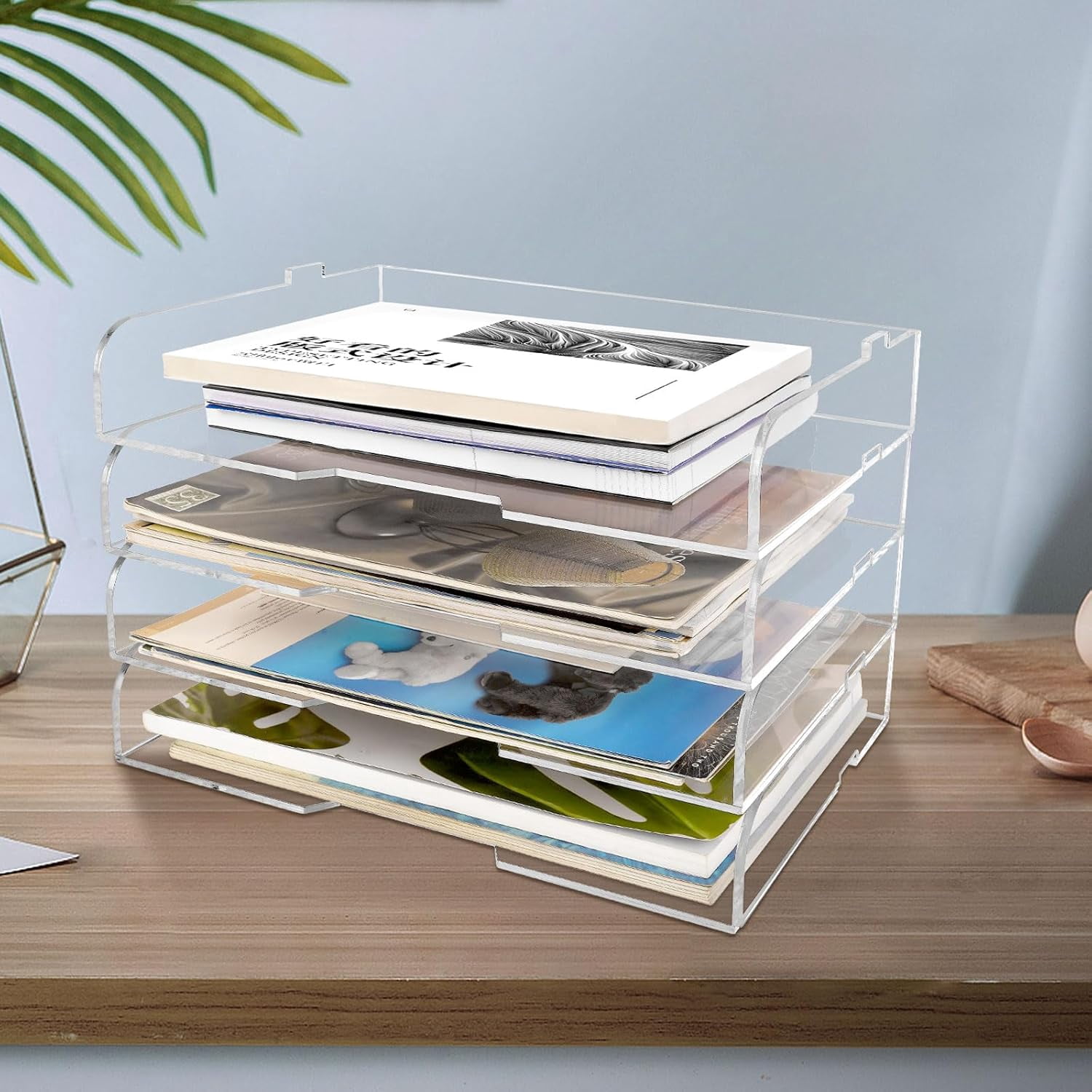 4 Pack- Stackable Paper Letter Tray,Clear Acrylic Magazine Holder and ...