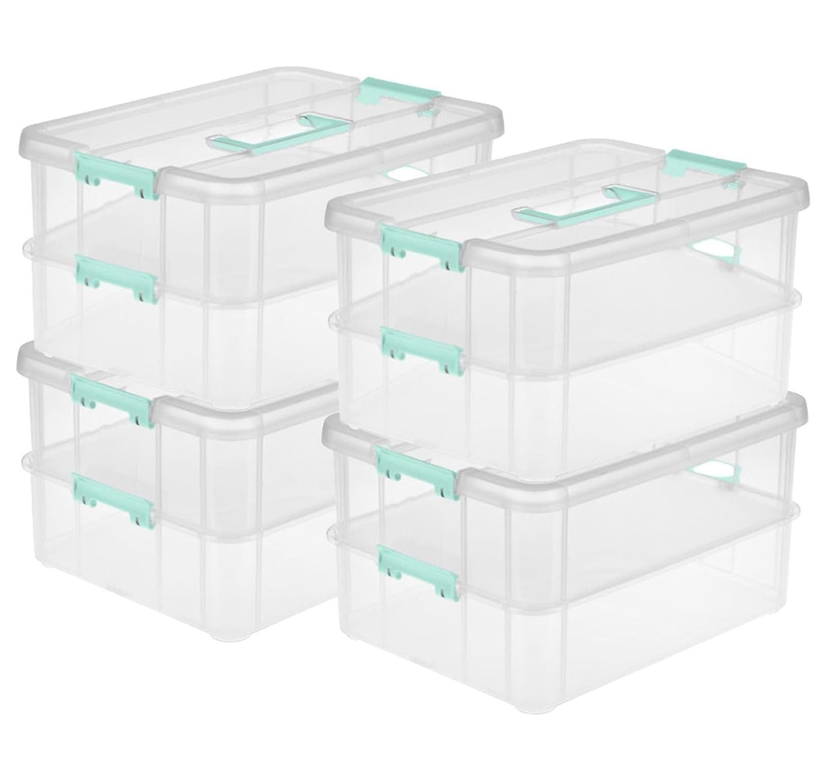 4 Pack Stackable Plastic , 2 Layers, Latching Lids, Stack and Carry ...