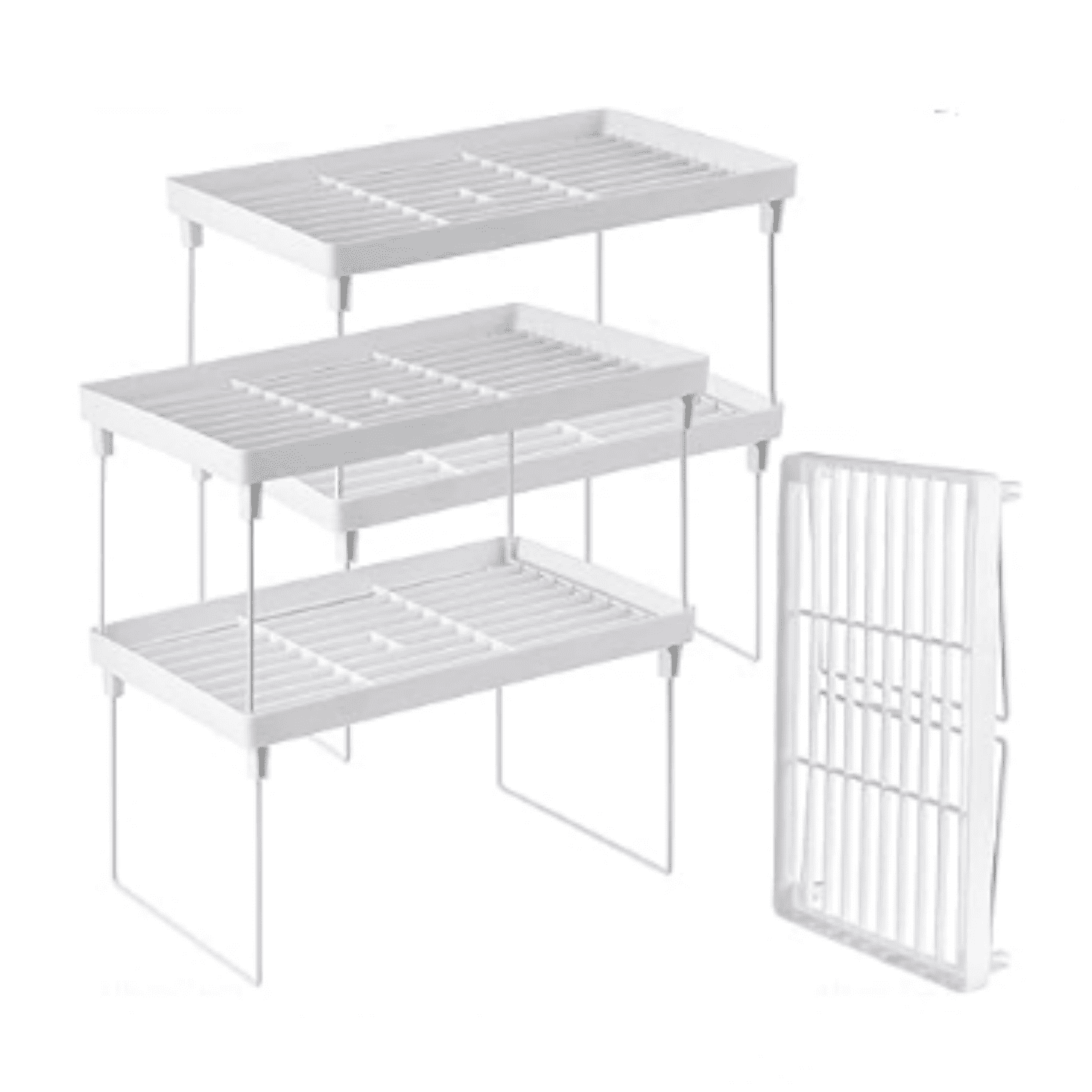 4-Pack Stackable Plastic Kitchen Storage Shelf Foldable Rack - White ...