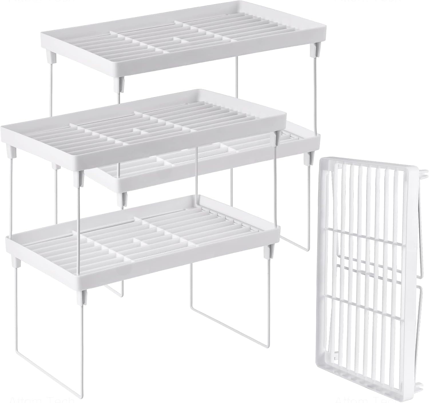 4-Pack Stackable Plastic Kitchen Storage Shelf Foldable Rack - White ...