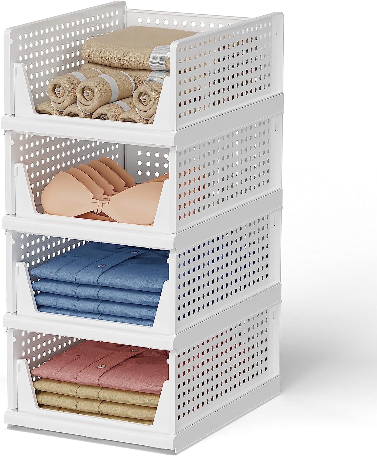 Topboutique 4 Pack Stackable Storage Basket, Closet Organizers ...