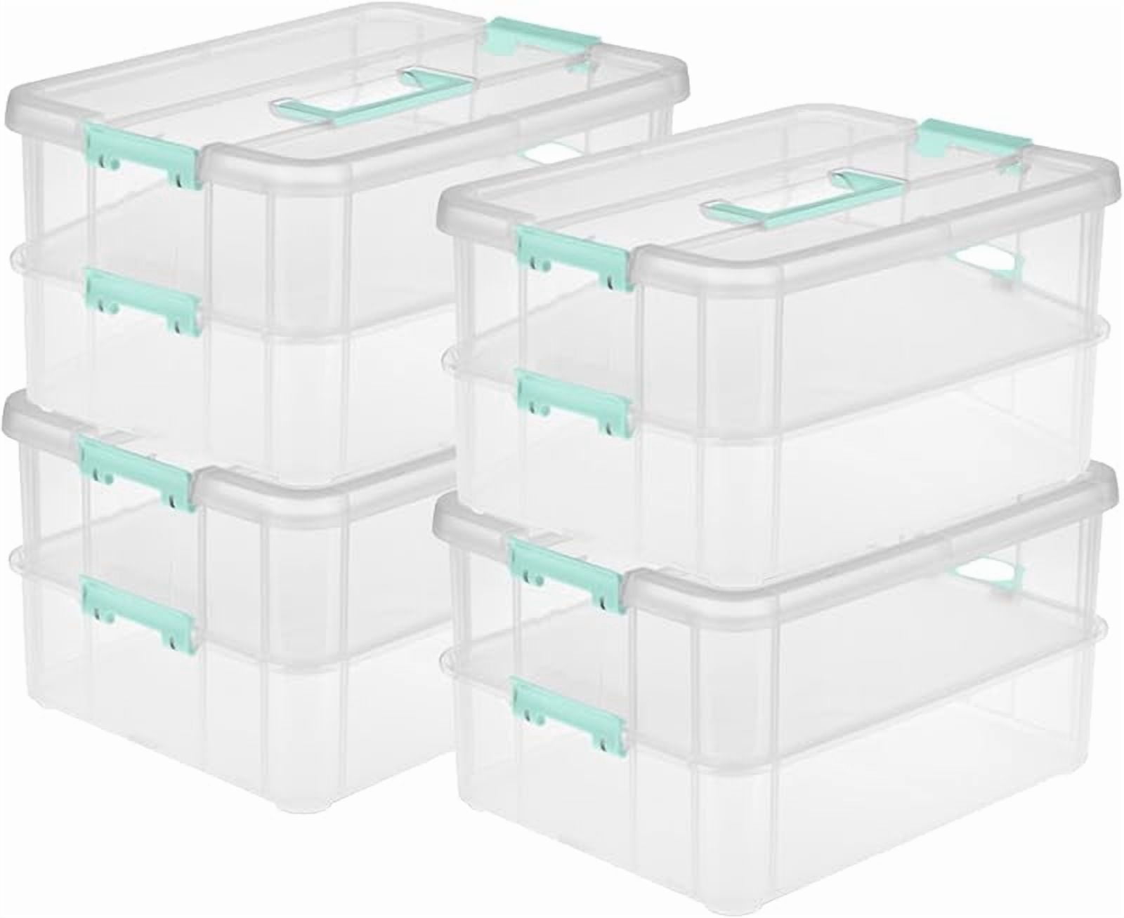 4 Pack Stackable Plastic Storage Bins, 2 Layers, Latching Lids, Stack ...