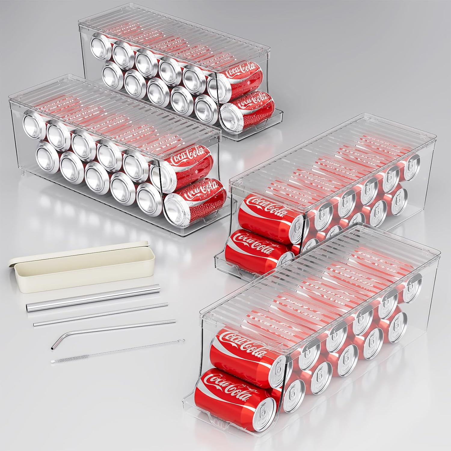 4 Pack Stackable Soda Can Organizer with Lids, Refrigerator Organizer ...