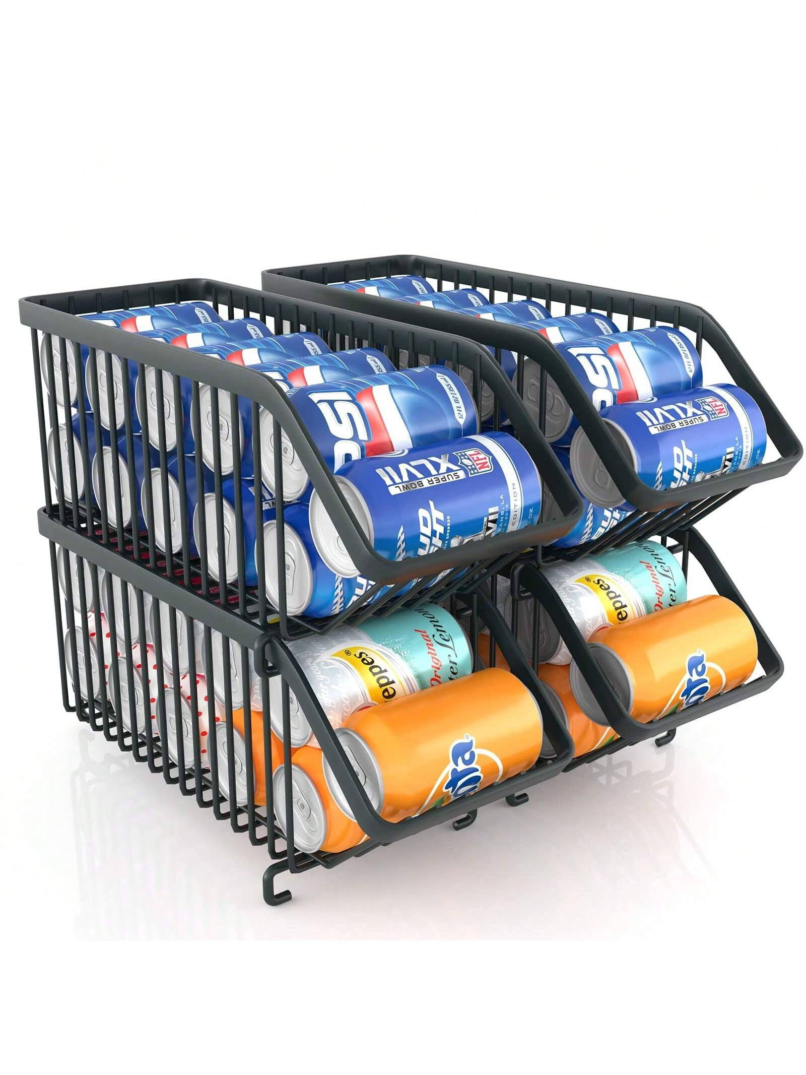 4-Pack Stackable Soda Can Organizers for Refrigerator - Black Space ...