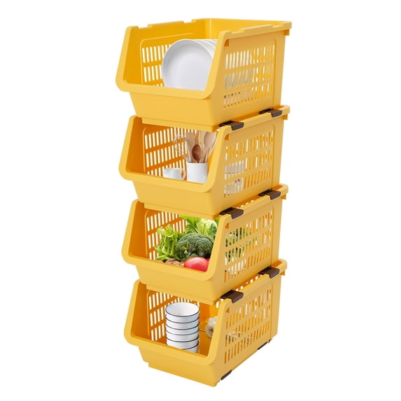 4-Pack Stackable Storage Baskets with 2 Wheels, Large Capacity 38.58 ...