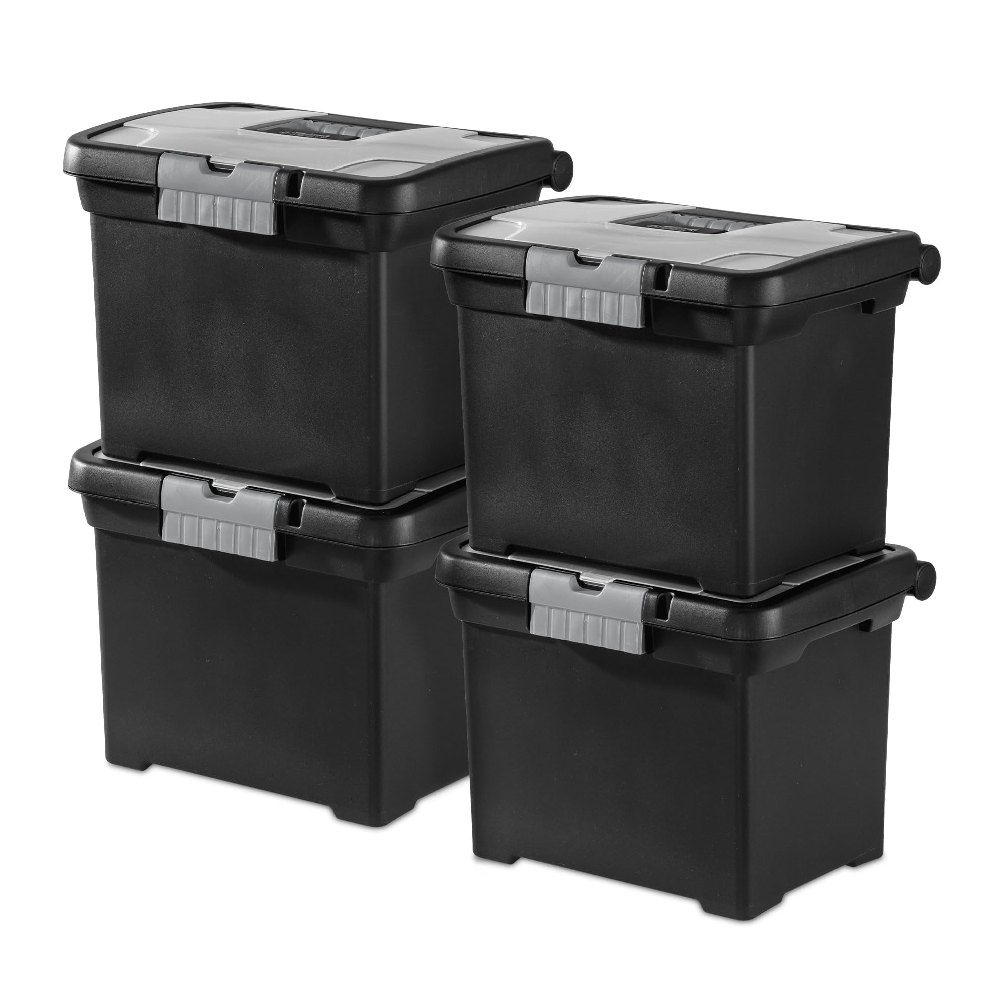4-Pack, Stackable Storage Bin with Latching Lid and Handle, Black ...